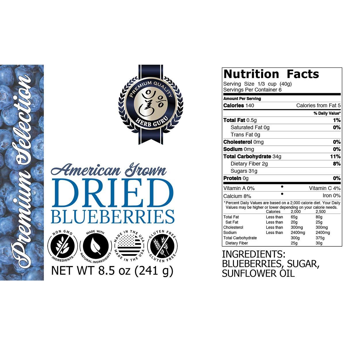 Herb Guru Whole Dried Blueberries 8.5oz - American Grown, Non-GMO ...