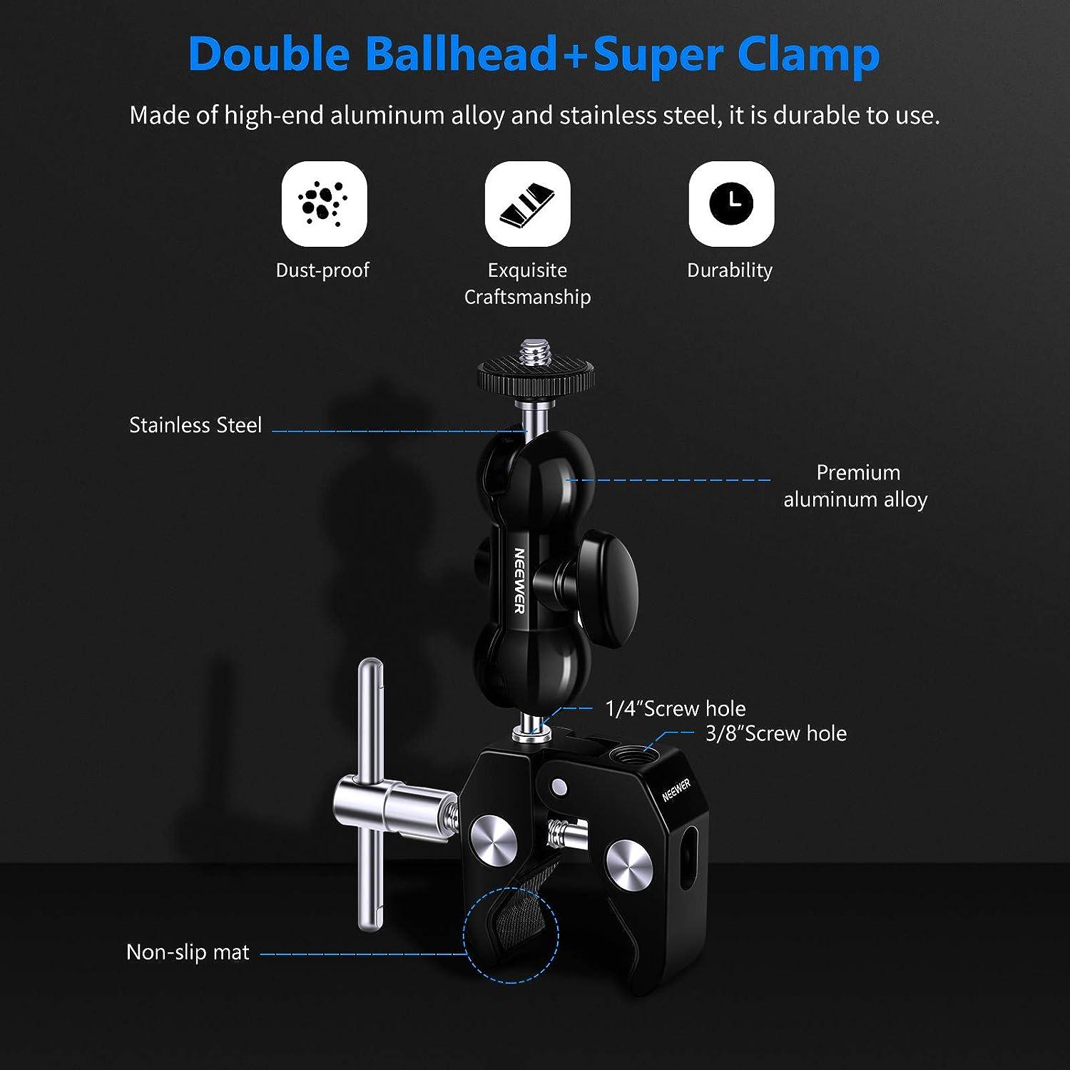 NEEWER Camera Mount Clamp with Dual Ball Head Adapter - Compatible with ...