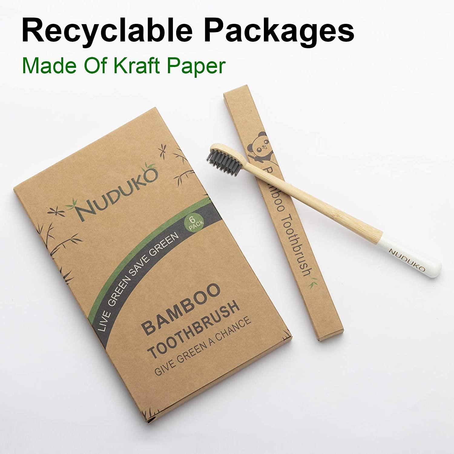 Biodegradable Bamboo Charcoal Toothbrushes - 6 Pack | Soft Bristle, Eco ...