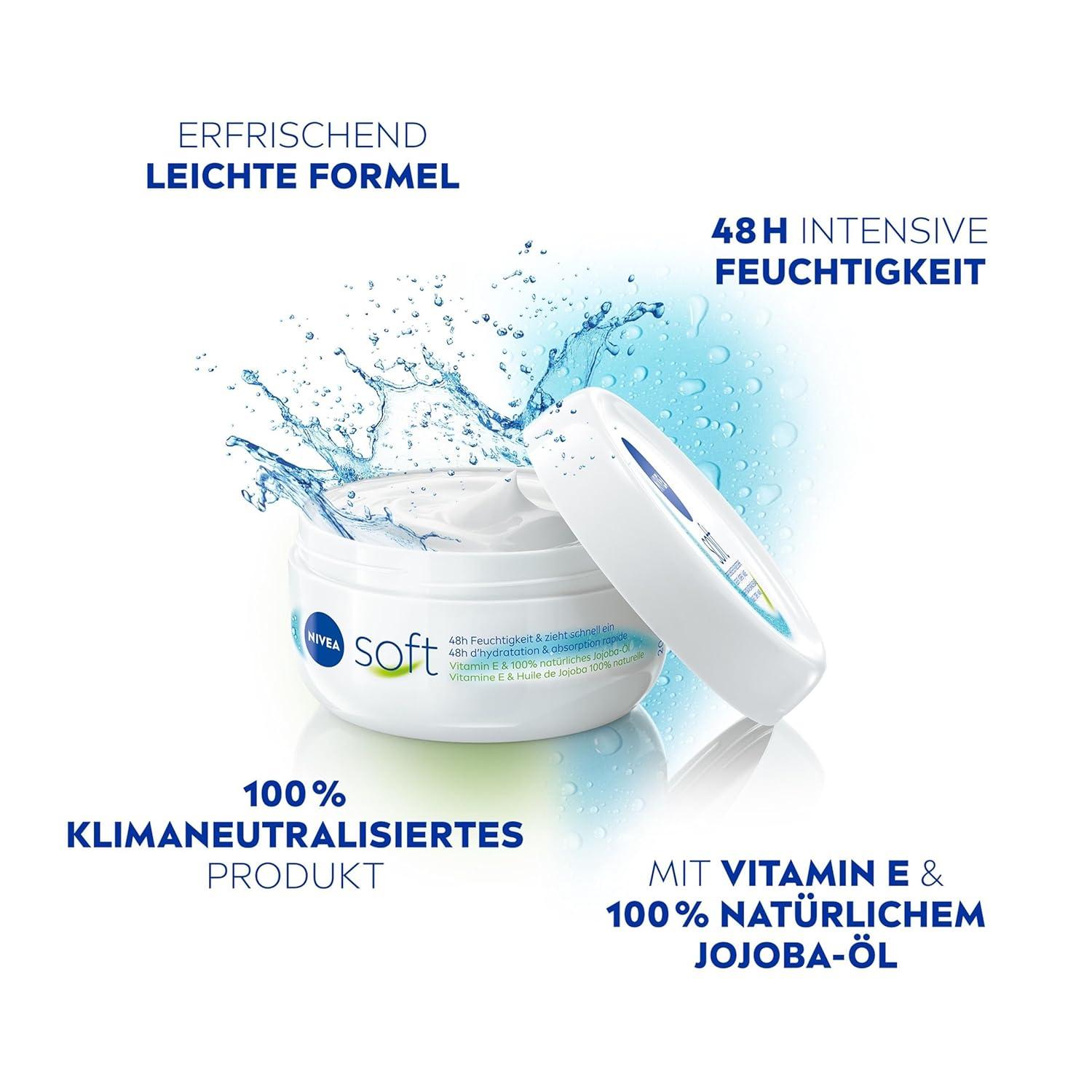 Nivea Soft Moisturizer 100ml - Refreshing Light Cream with Vitamin E ...