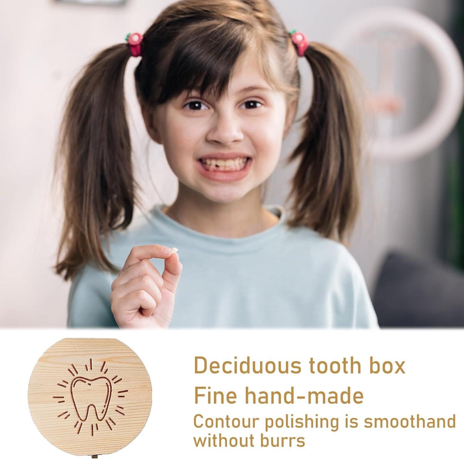 DINGFENG Kids Tooth Keepsake Box - Wooden Baby Teeth Holder and Tooth ...