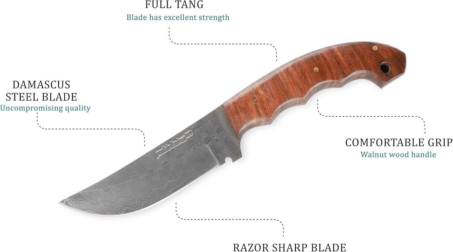 Perkin Knives Damascus Hunting Knife with Sheath - Premium Quality ...