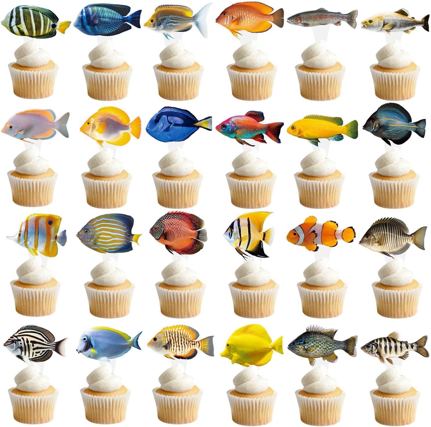 48Pcs Fish Cupcake Toppers Tropical Fish Cupcake Toppers Fishing ...