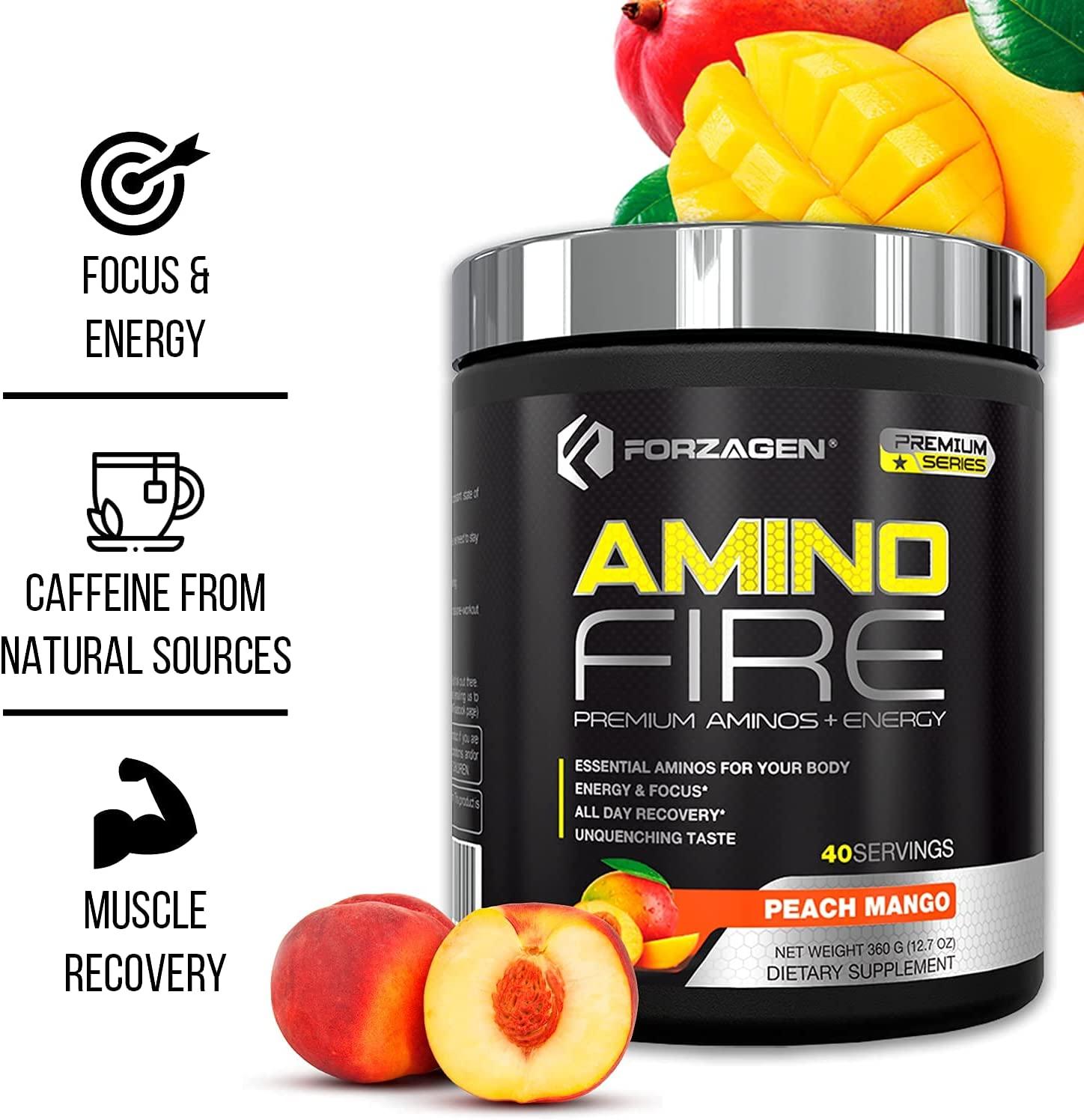 Forzagen Amino Fire 40 Servings Energy Blend with BCAAs - Peach Mango ...