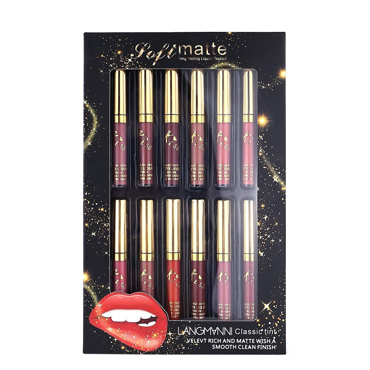 12pcs Matte Velvet Liquid Lipstick Set | Waterproof Long-Lasting Non ...