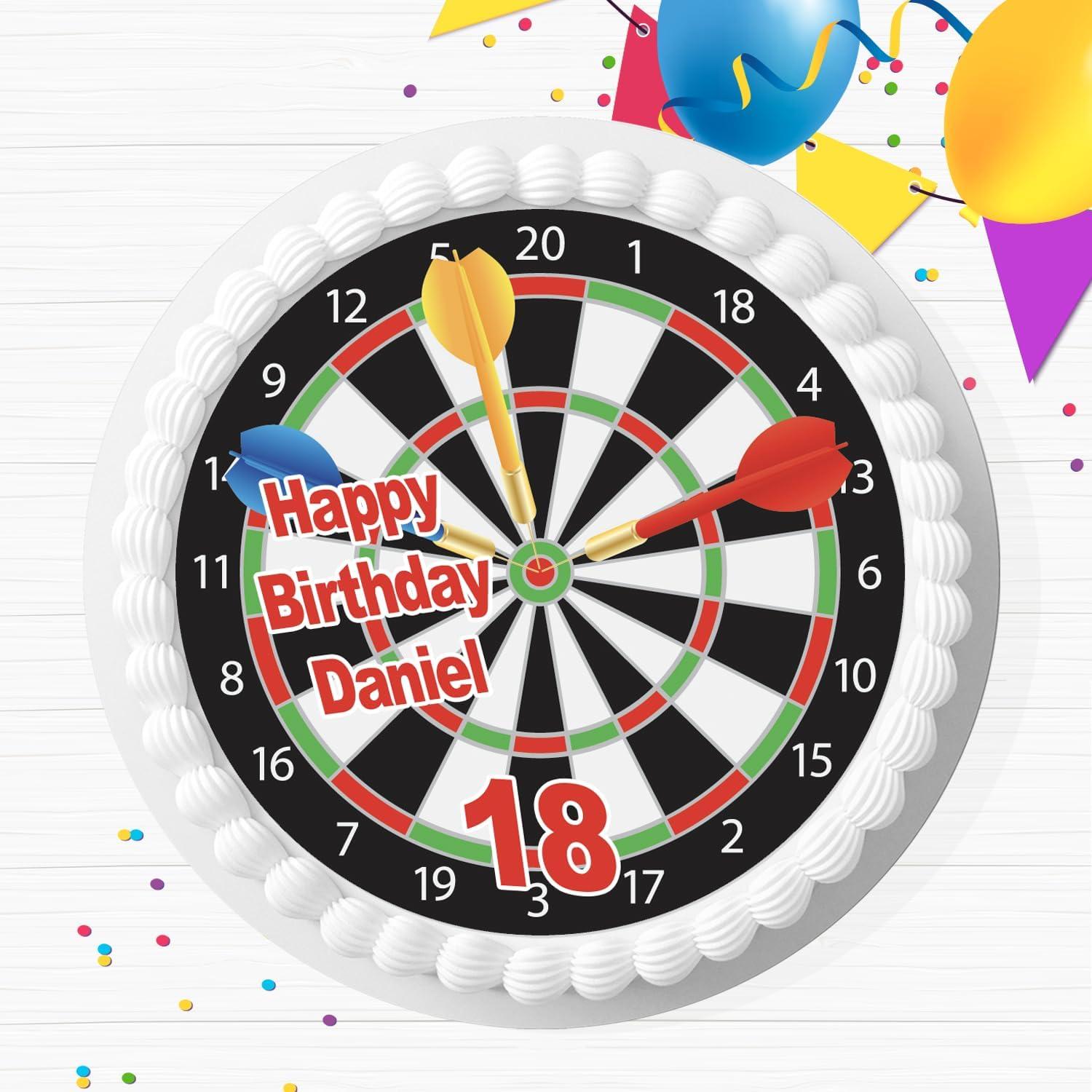 DARTS BIRTHDAY PARTY PERSONALISED 7.5 INCH EDIBLE ICING CAKE TOPPER ...