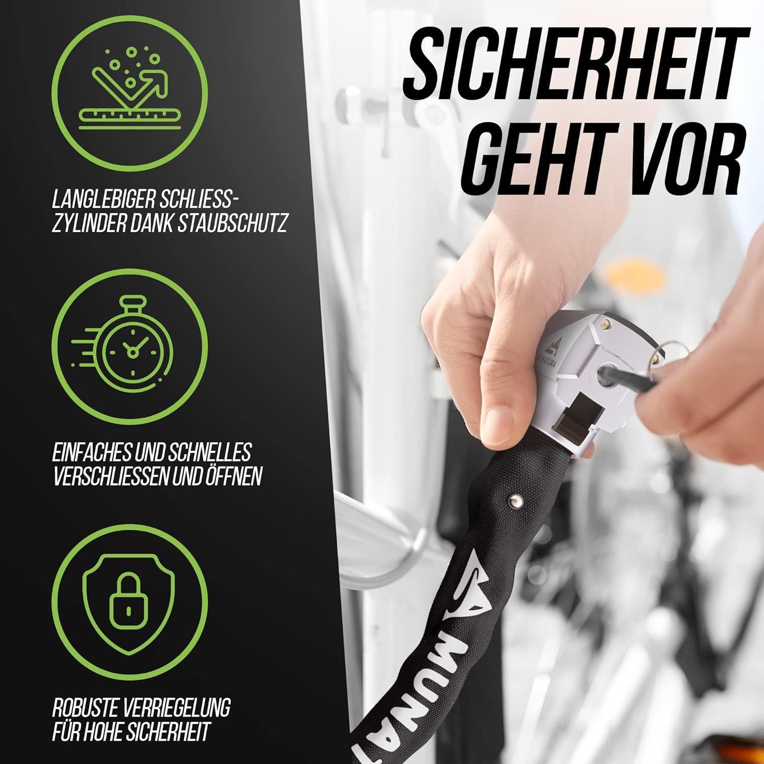 Munatura Chain Lock Bike 90cm - High Security Hardened Steel Lock for ...