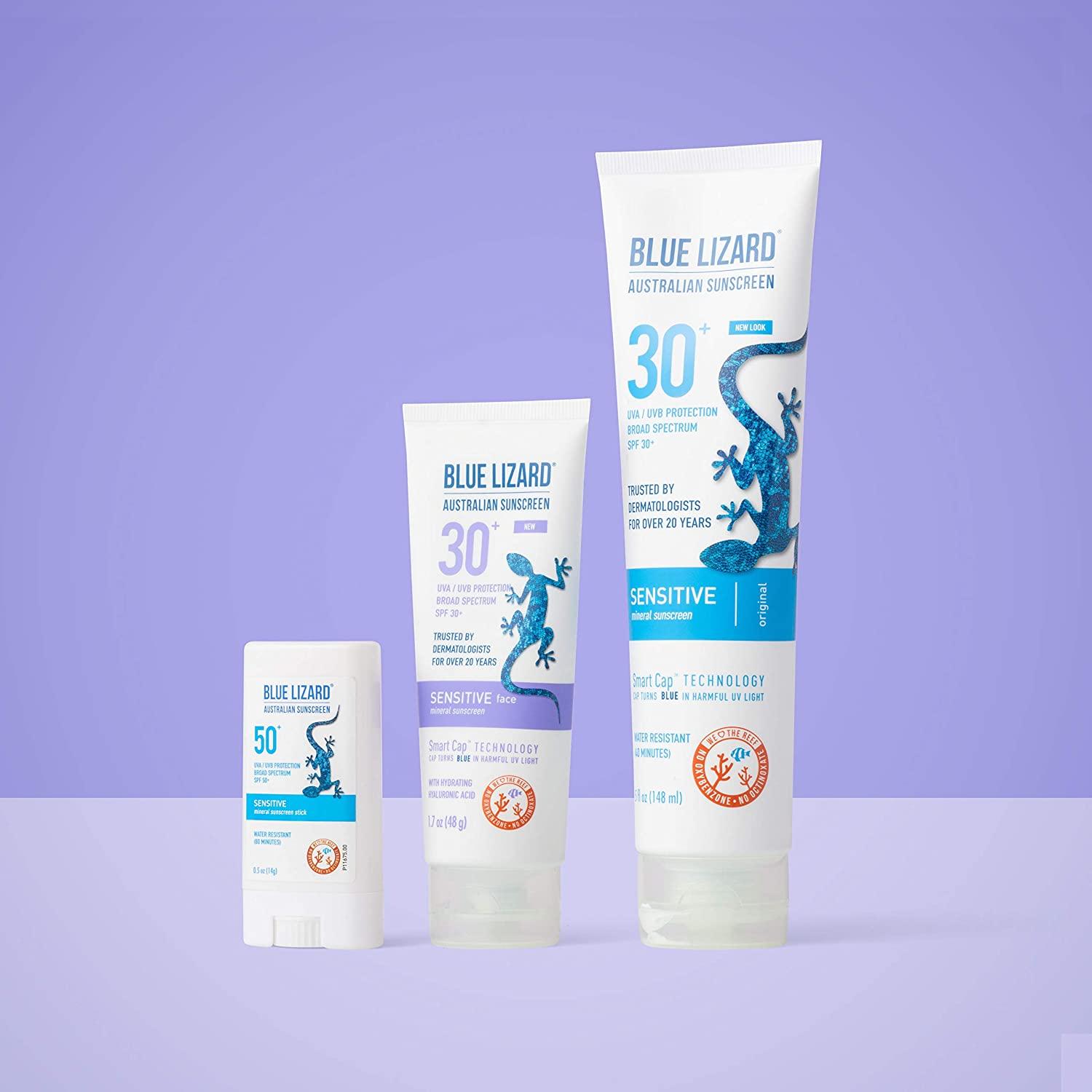 Blue Lizard Sensitive Face Mineral Sunscreen SPF 30+ with Hyaluronic Acid - Fragrance Free - 1.7 ...