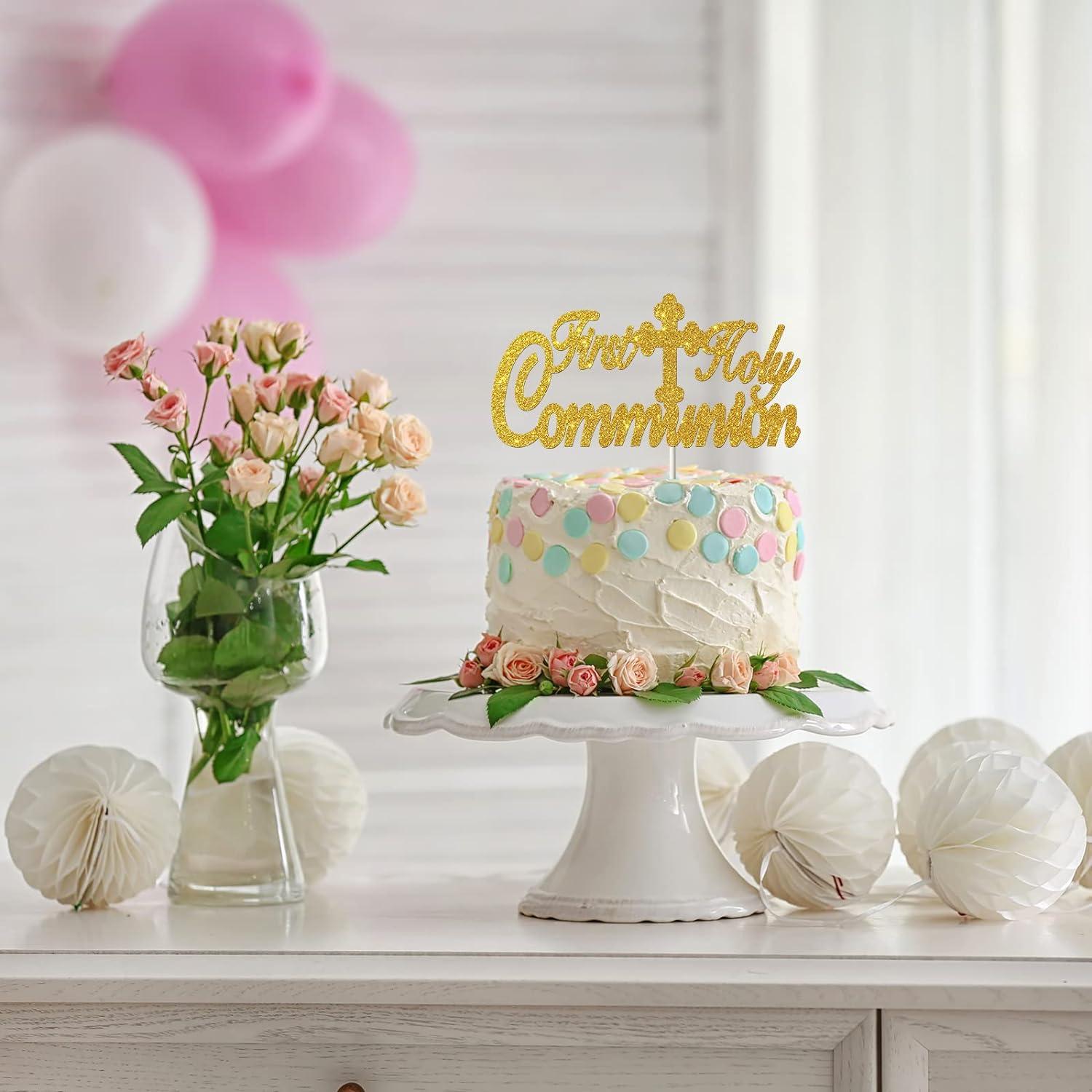 Tenhaisi Gold Glitter First Holy Communion Cake Topper Baptism ...