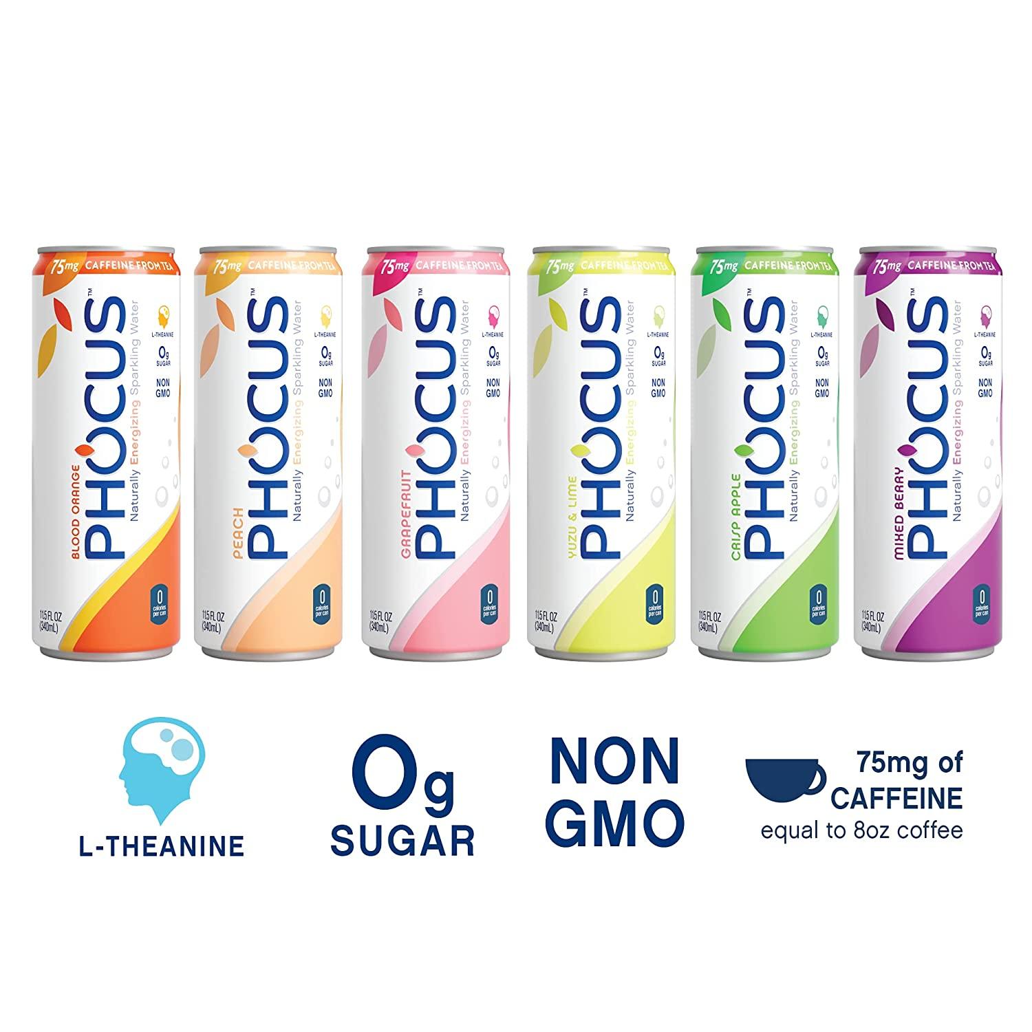 Phocus Caffeinated Sparkling Water Variety Pack - Clean Energy Drink ...