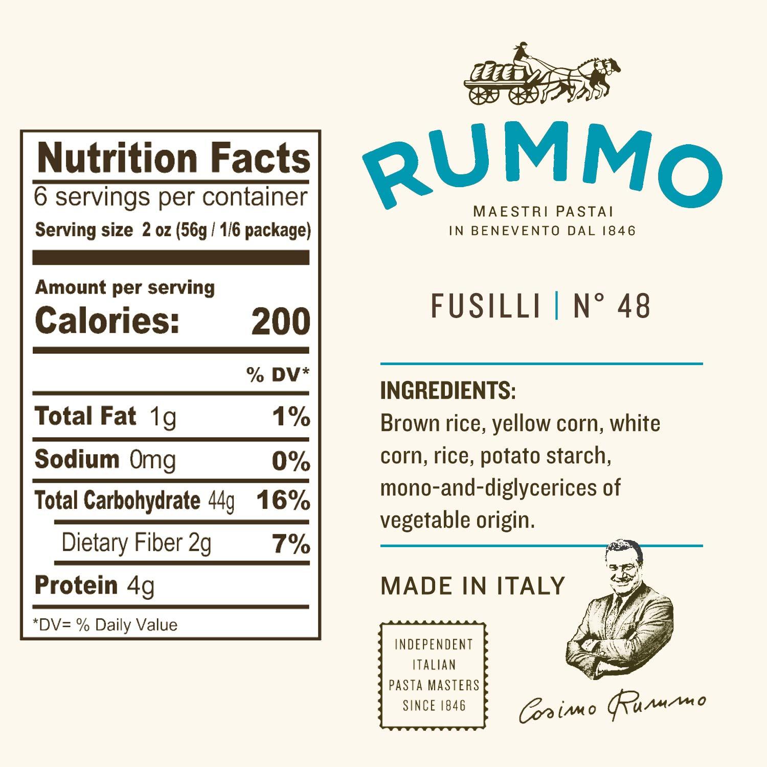 Rummo Italian Pasta GF Fusilli No.48 5-Pack (12 Ounce) - Certified ...