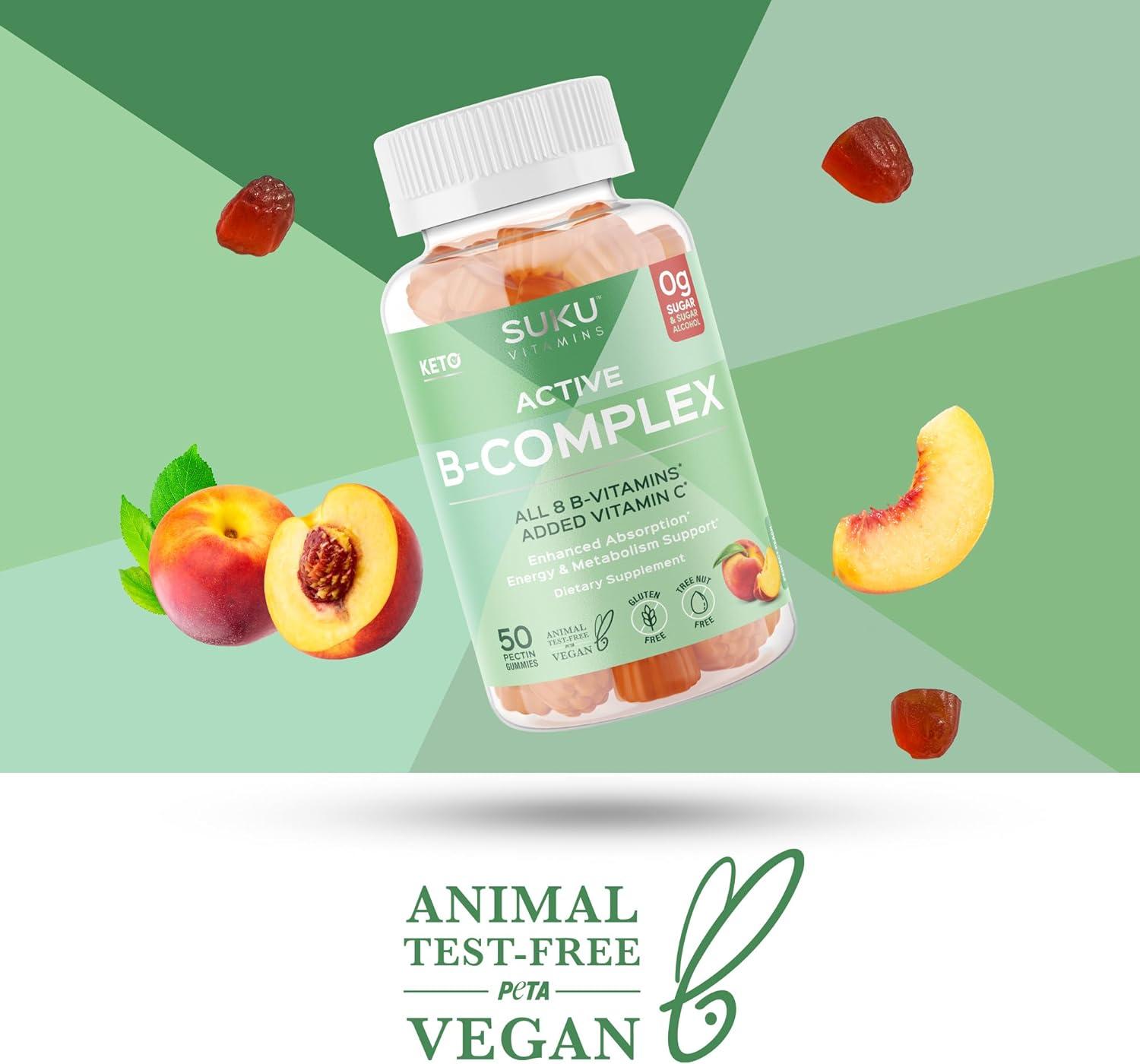SUKU Vitamin B Complex Gummies with Vitamin C - Sugar Free Vegan Peach ...