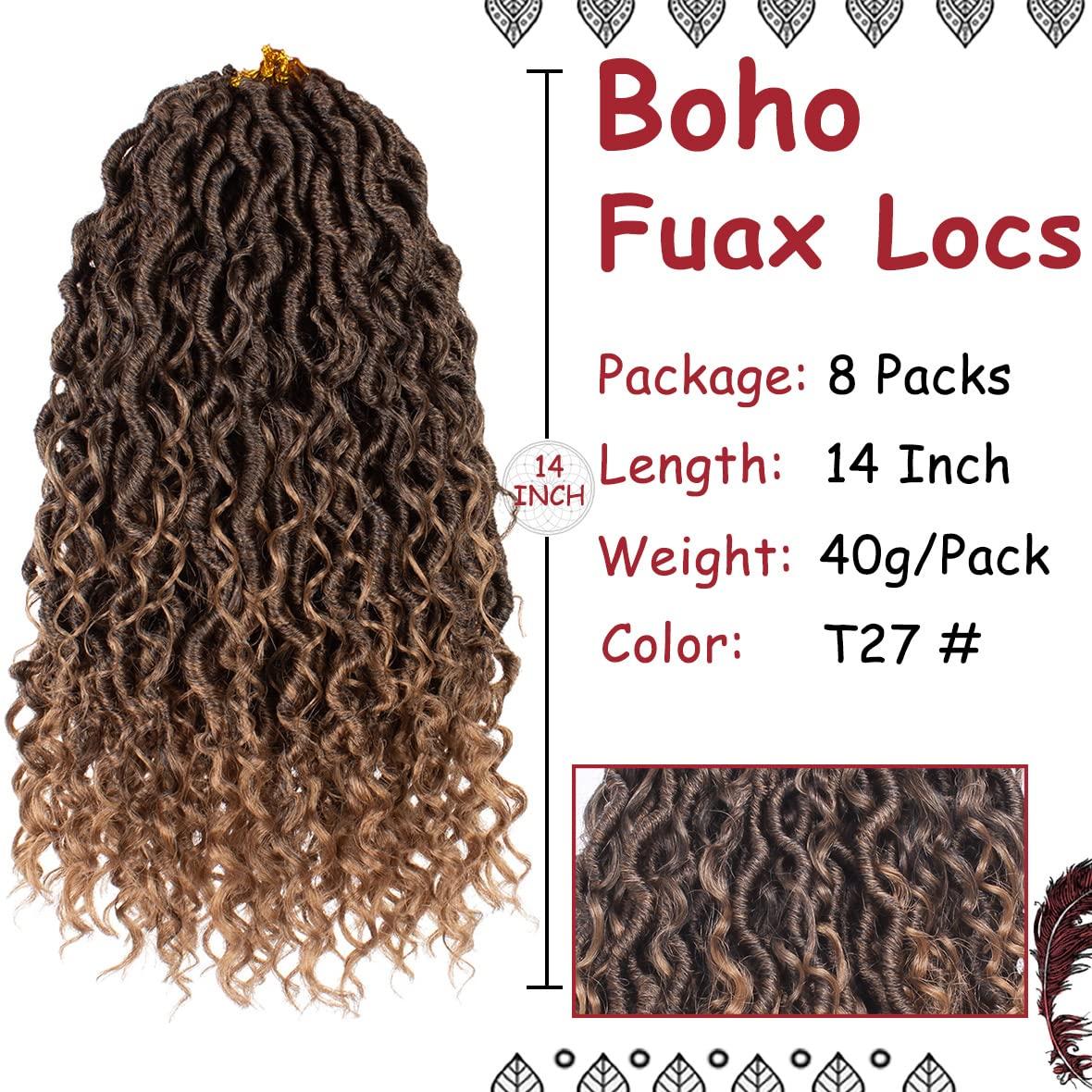 14 Inch Boho Faux Locs Goddess Locs Pre-Looped Soft Crochet Hair T27 ...