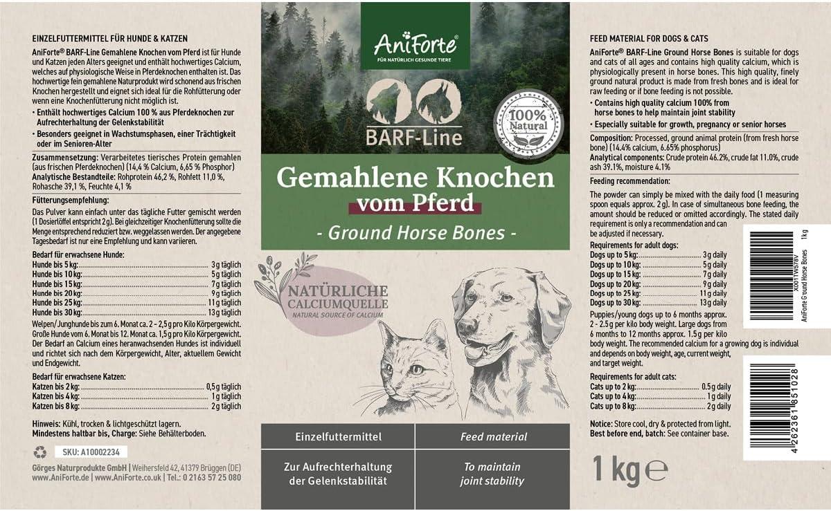 AniForte Ground Horse Bones for Dogs & Cats - 1 kg Natural Calcium ...
