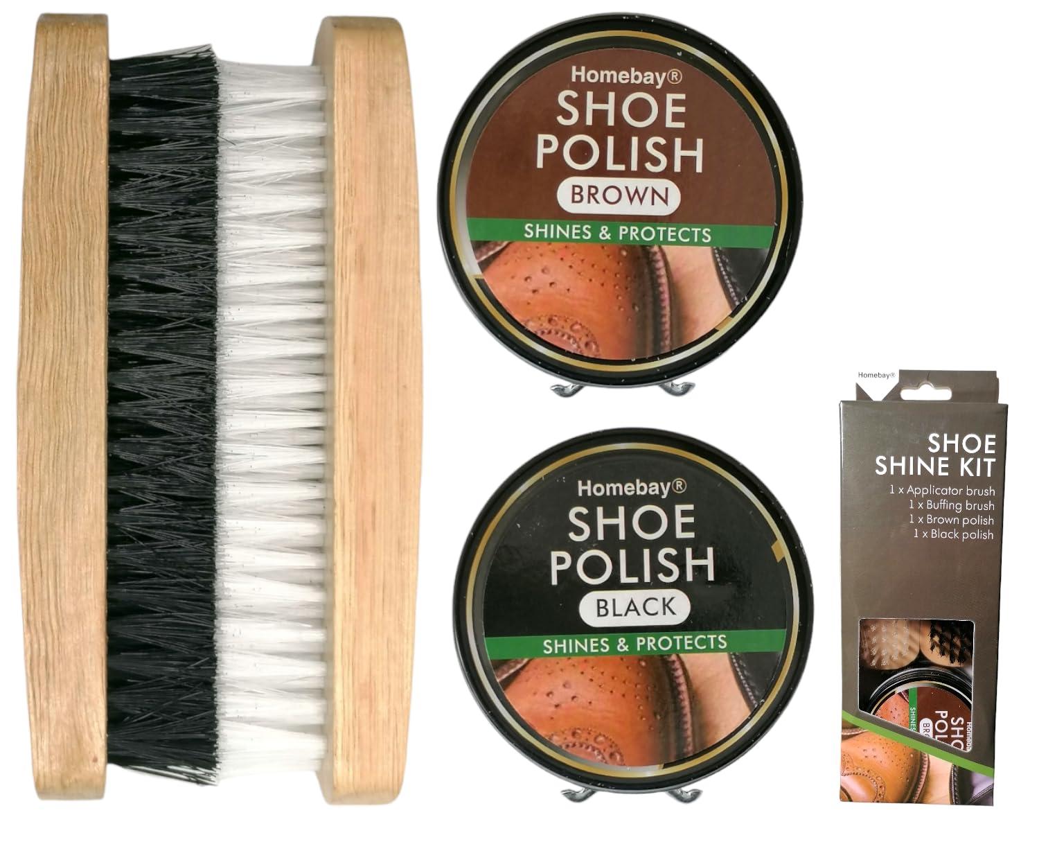 4pc Boot Brush & Wax Polish Set | Leather Shoe Polish Kit - Black ...