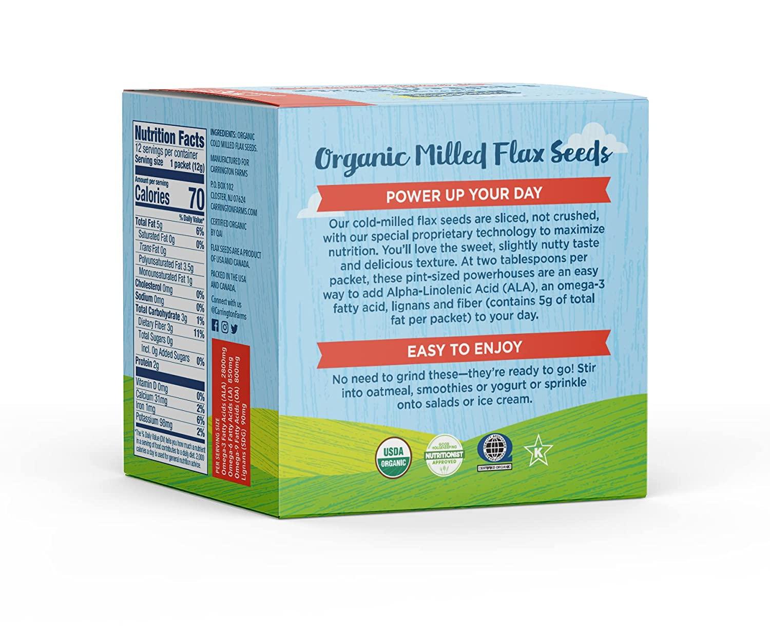 Carrington Farms Flax Paks - Organic Milled Flax Seeds - 12 Packets ...