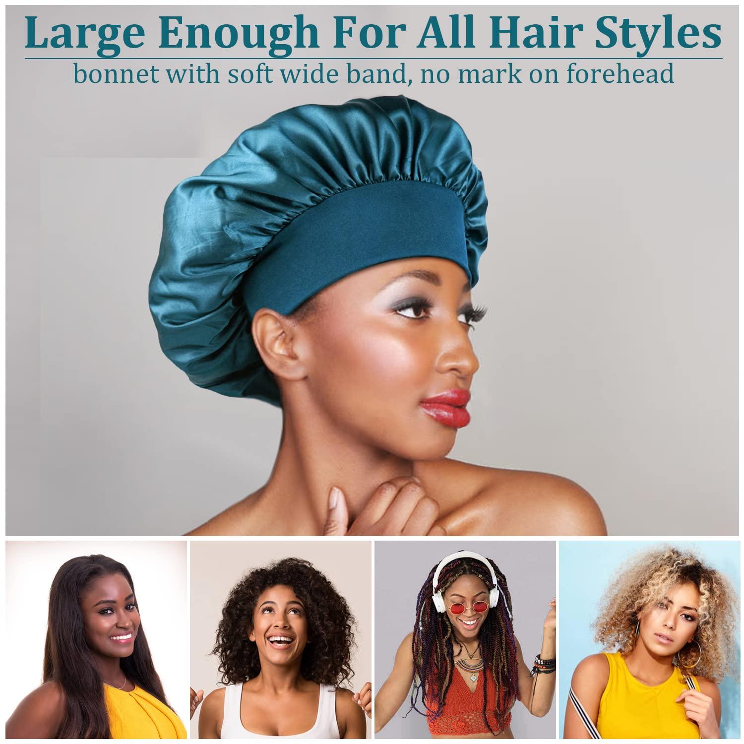 Satin Bonnets for Black Women - Set of 4 Silky Sleep Caps for Long Wavy ...