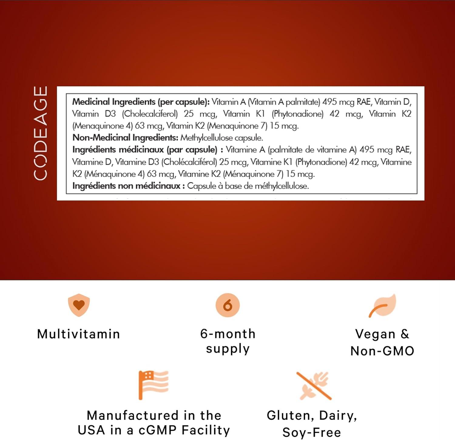 Codeage ADK Vitamin Supplement Vitamin A Vitamin D3 Cholecalciferol ...