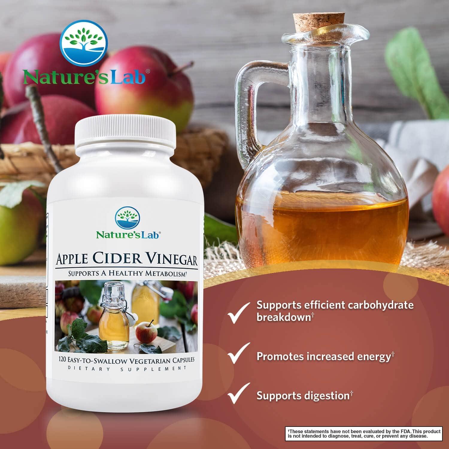Nature's Lab Apple Cider Vinegar 1200mg with Chromium Capsules - 120 ...