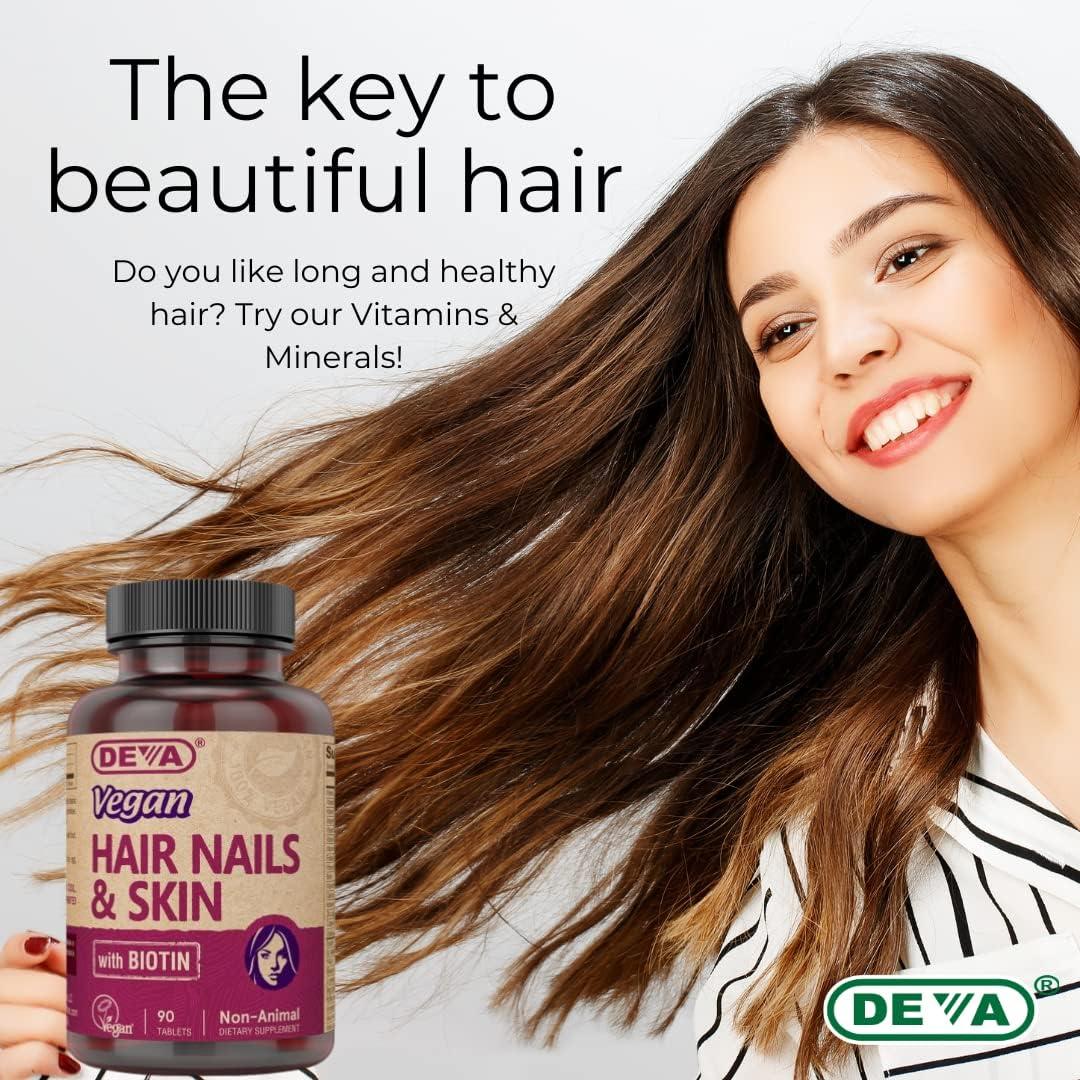 DEVA Vegan Hair, Nails & Skin Supplement - 90 Tablets | 500 mcg Biotin | Buy Now with Express ...