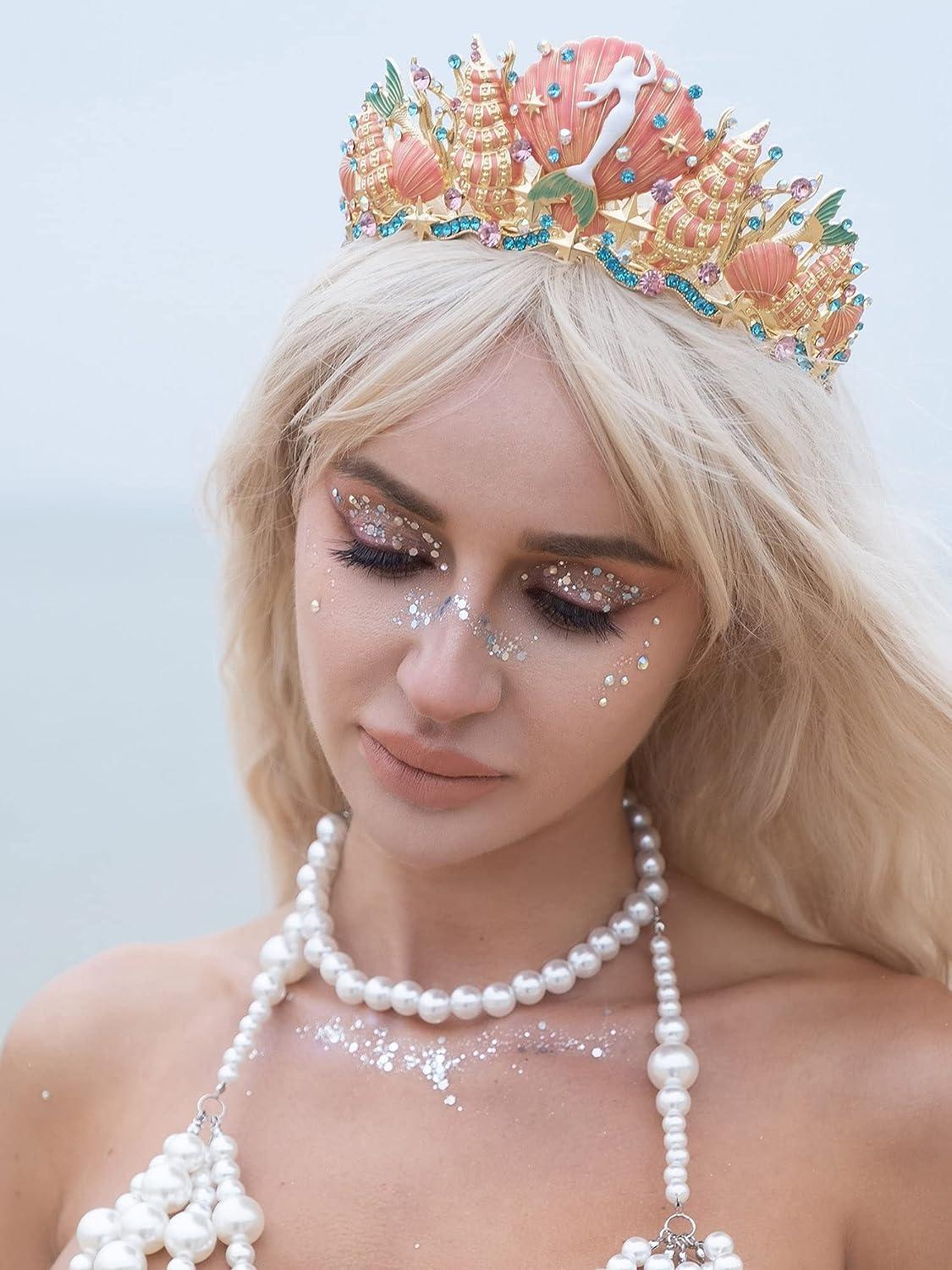 SWEETV Mermaid Crown Princess Tiara | Shell Little Mermaid Crown for ...