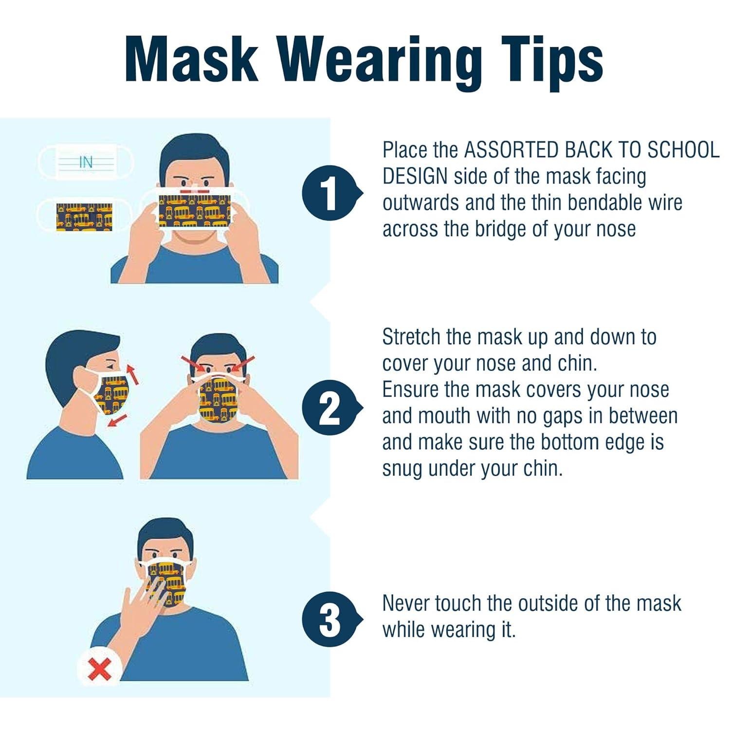 WECARE 50 Individually-Wrapped Kids Masks - Assorted Back to School ...