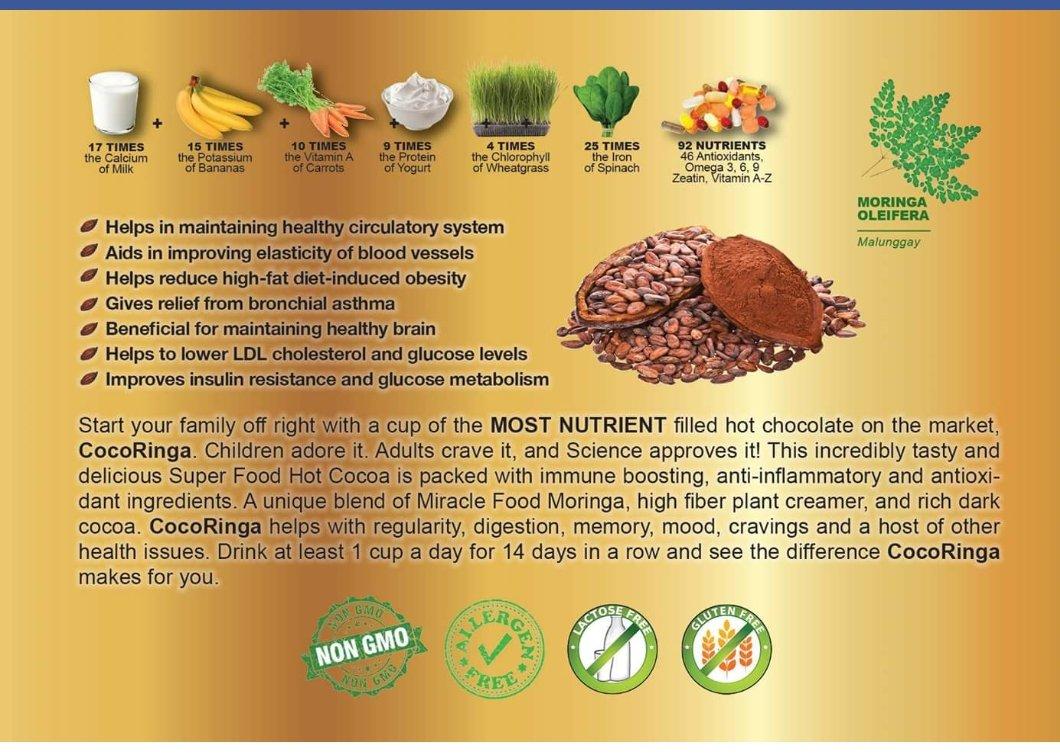 COCORINGA Moringa Hot Chocolate Cacao First Natural Keto Instant Non ...