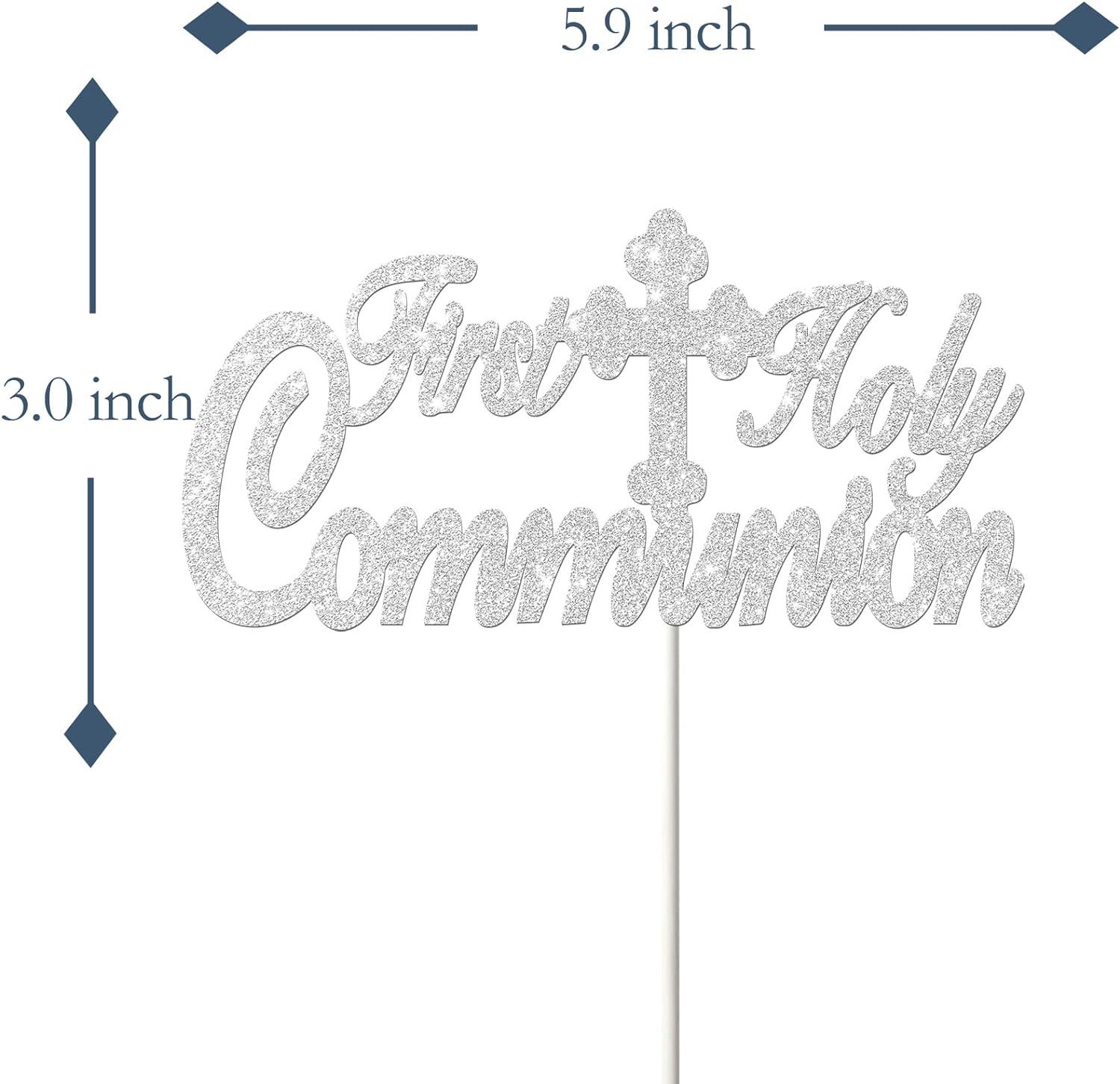 Tenhaisi Silver Glitter First Holy Communion Cake Topper Baptism ...