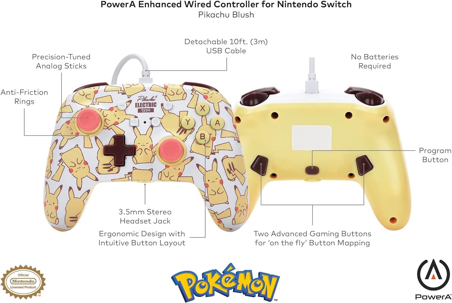 PowerA Enhanced Wired Controller for Nintendo Switch - Pikachu Blush ...