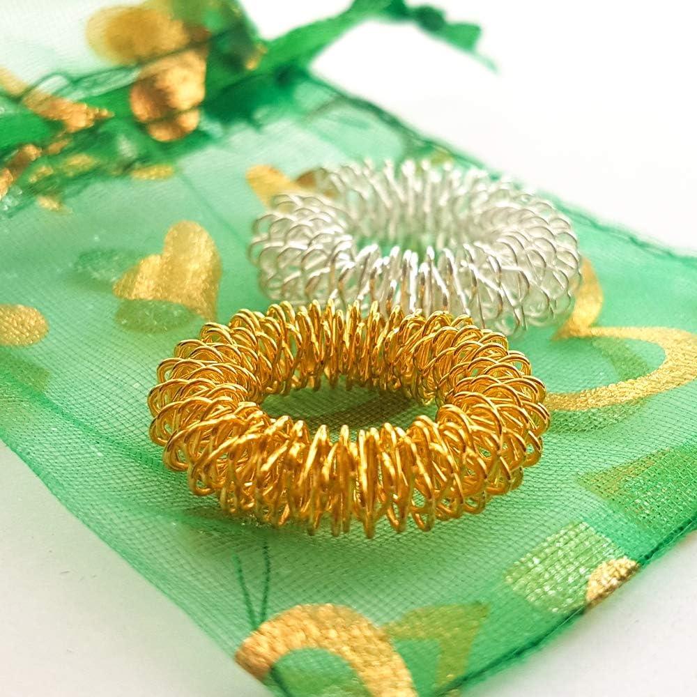 10-Pack Acupressure Energy Massage Rings - Gold & Silver Finger Massage ...