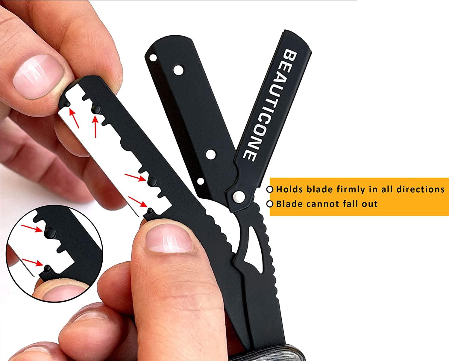 BEAUTICONE Professional Barber Straight Razor for Men | Matte Black ...