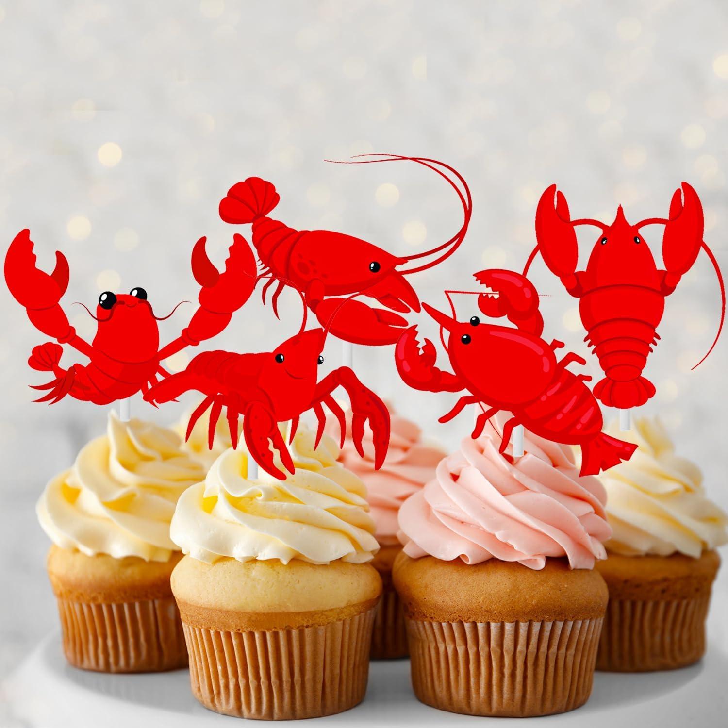 Lobster Cupcake Toppers 24Pcs Crawfish Cupcake Picks Crawfish Birthday ...