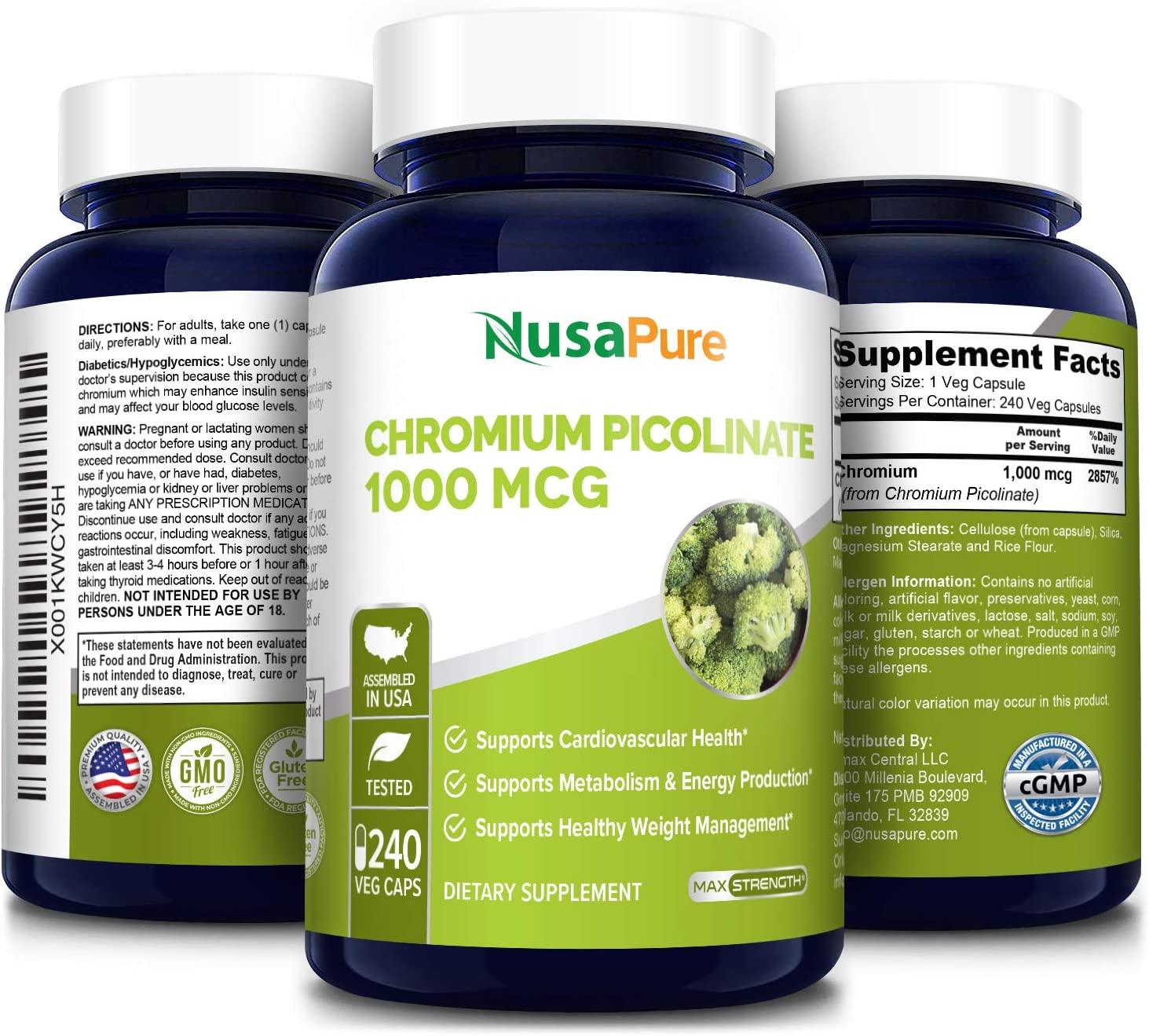 Chromium Picolinate 1000mcg | 240 Veggie Capsules | Non-GMO & Gluten ...