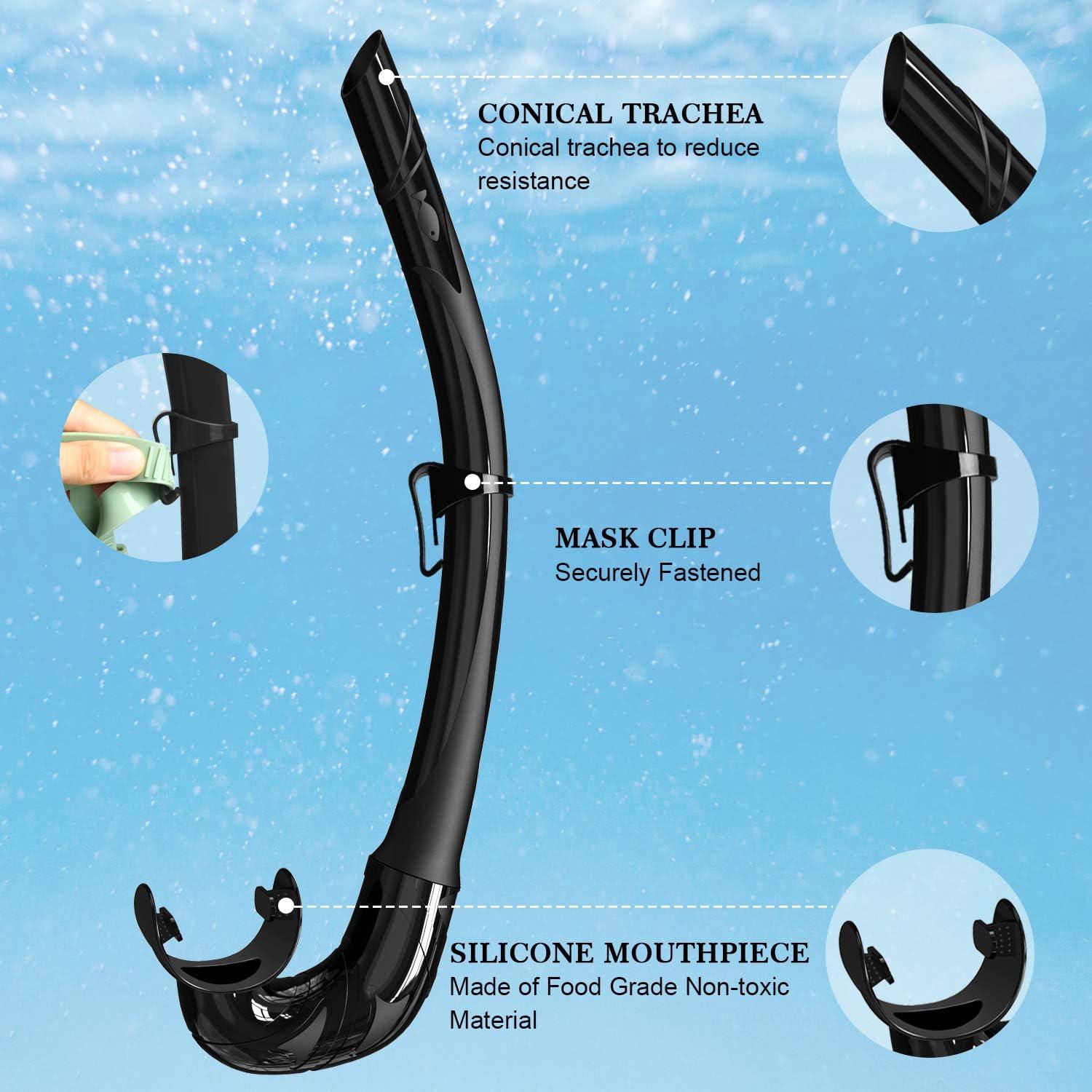 Bairuifu J-Shape Diving Snorkel - 100% Food-Grade Silicone for ...