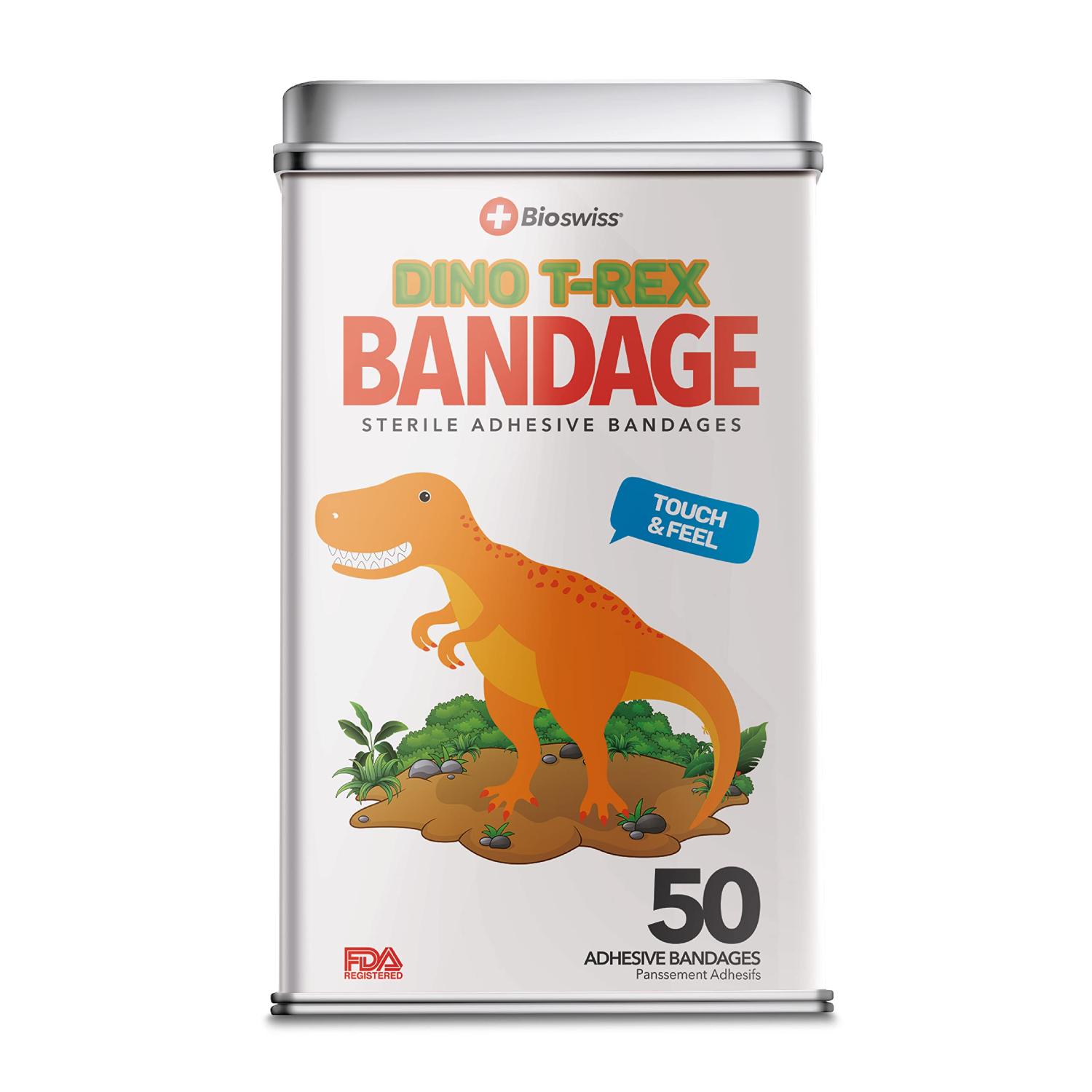 BioSwiss Kids Bandages | 50pcs Sterile Colorful Dino Shaped Bandages ...