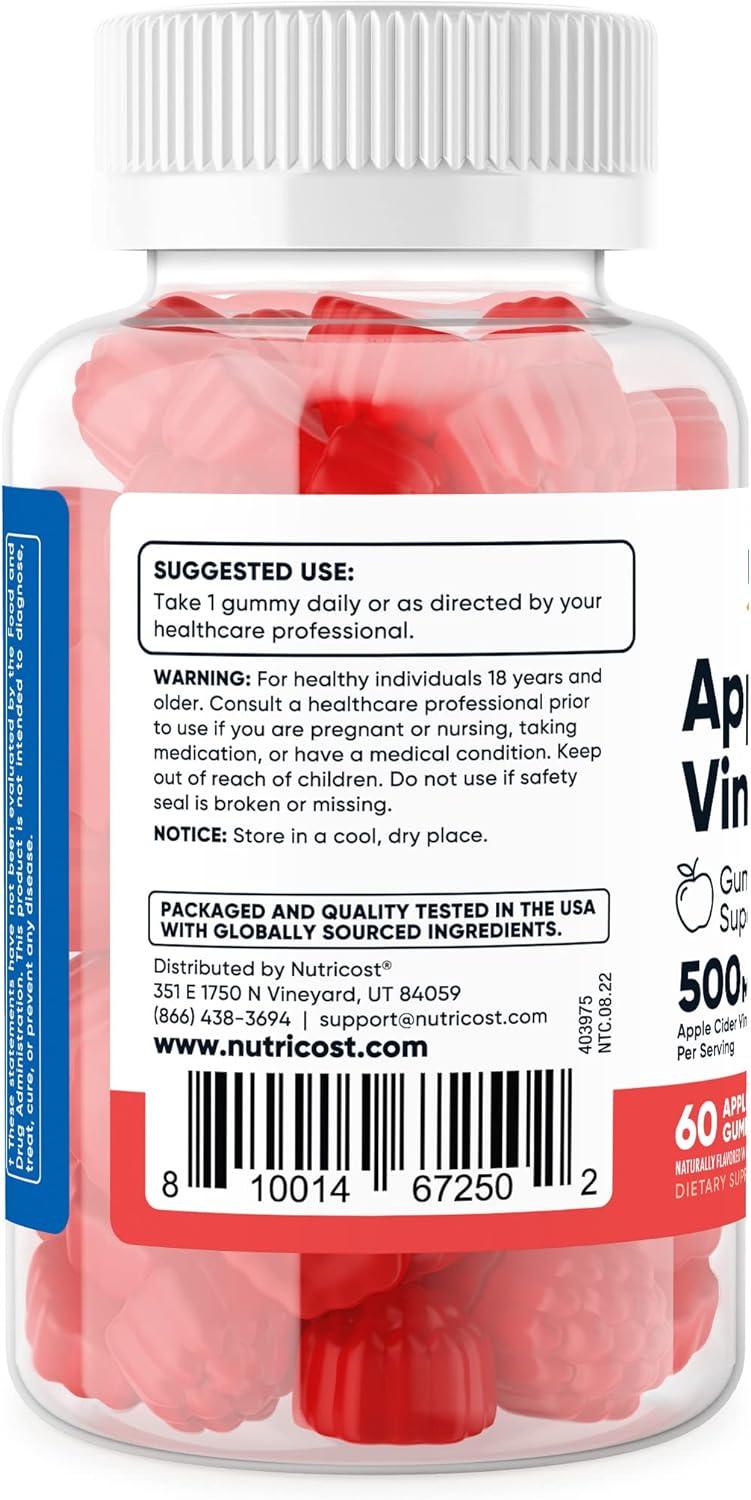 Nutricost Apple Cider Vinegar 500mg Gummies 60 Count Apple Flavored