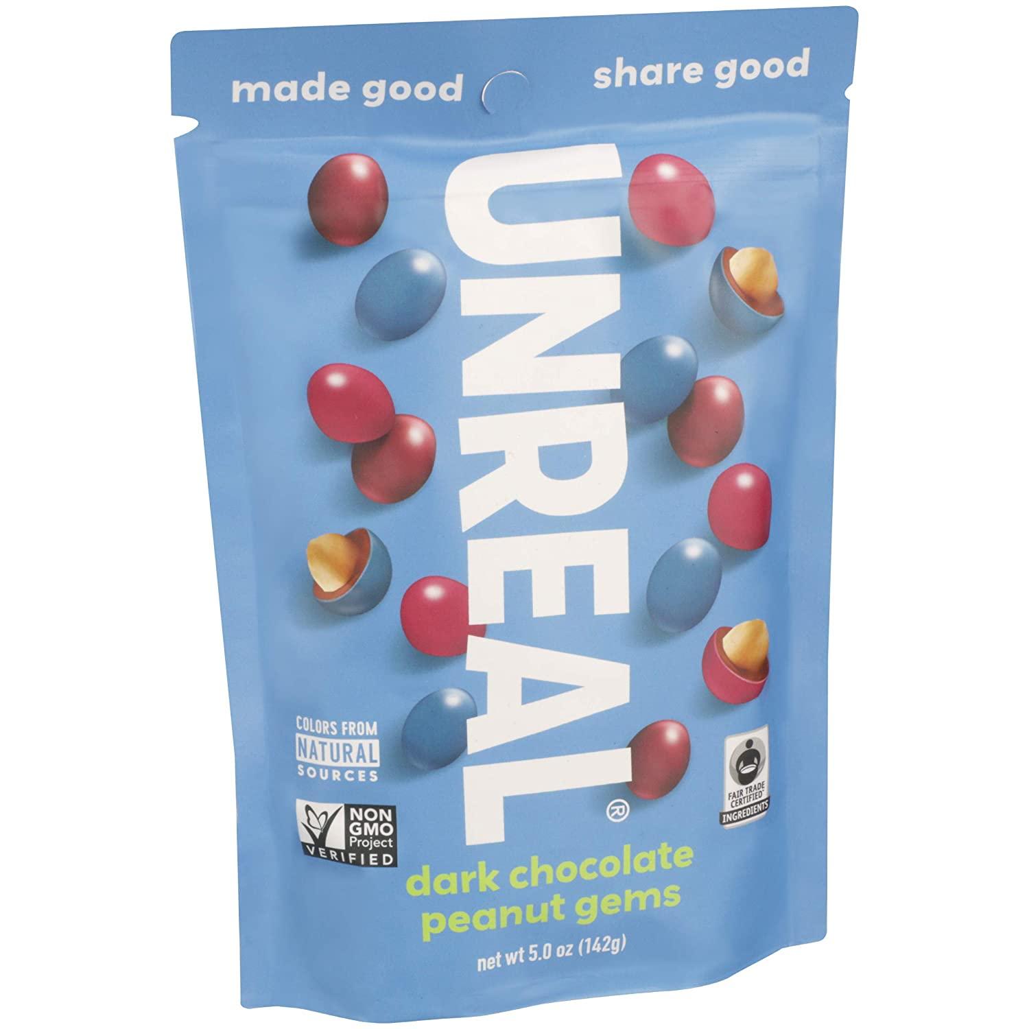 Unreal Dark Chocolate Peanuts Gems 6 oz - Irresistible Vegan Chocolate ...