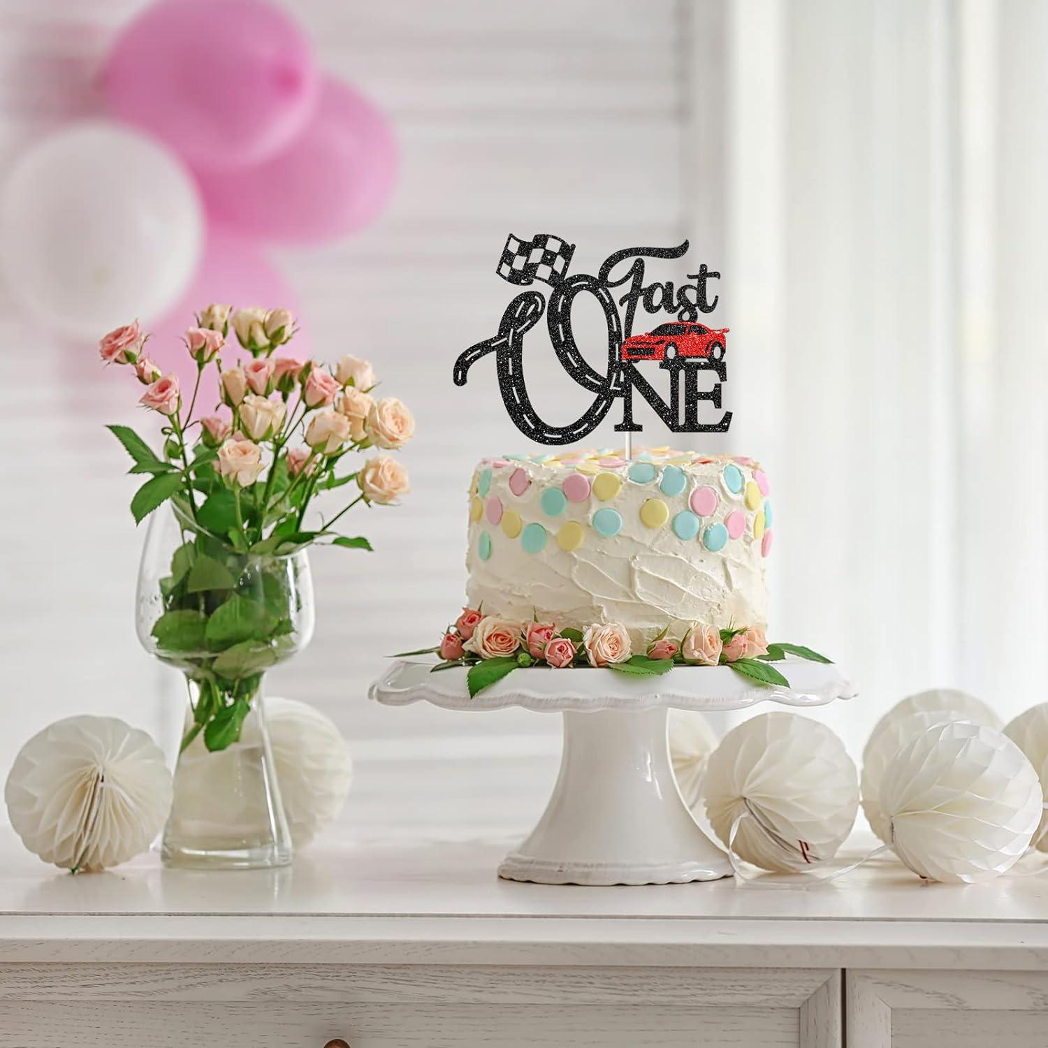 Tenhaisi Fast One Cake Topper Race Car Themed Cake Topper Baby Boy's ...