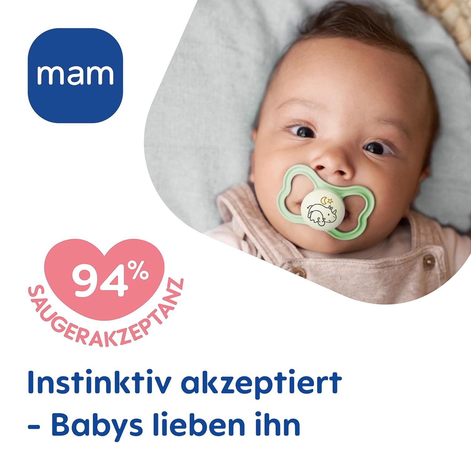 Mam Air Night Silicon Pacifier Set - 2 Tooth-Friendly Baby Pacifiers ...
