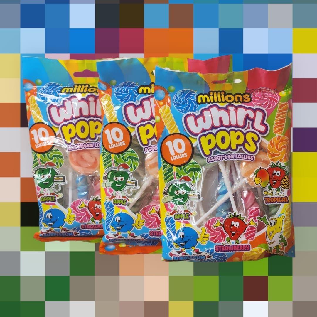 Millions Mini Whirl Pops Assorted Flavors 3 Bag Bundle 100g Each with ...