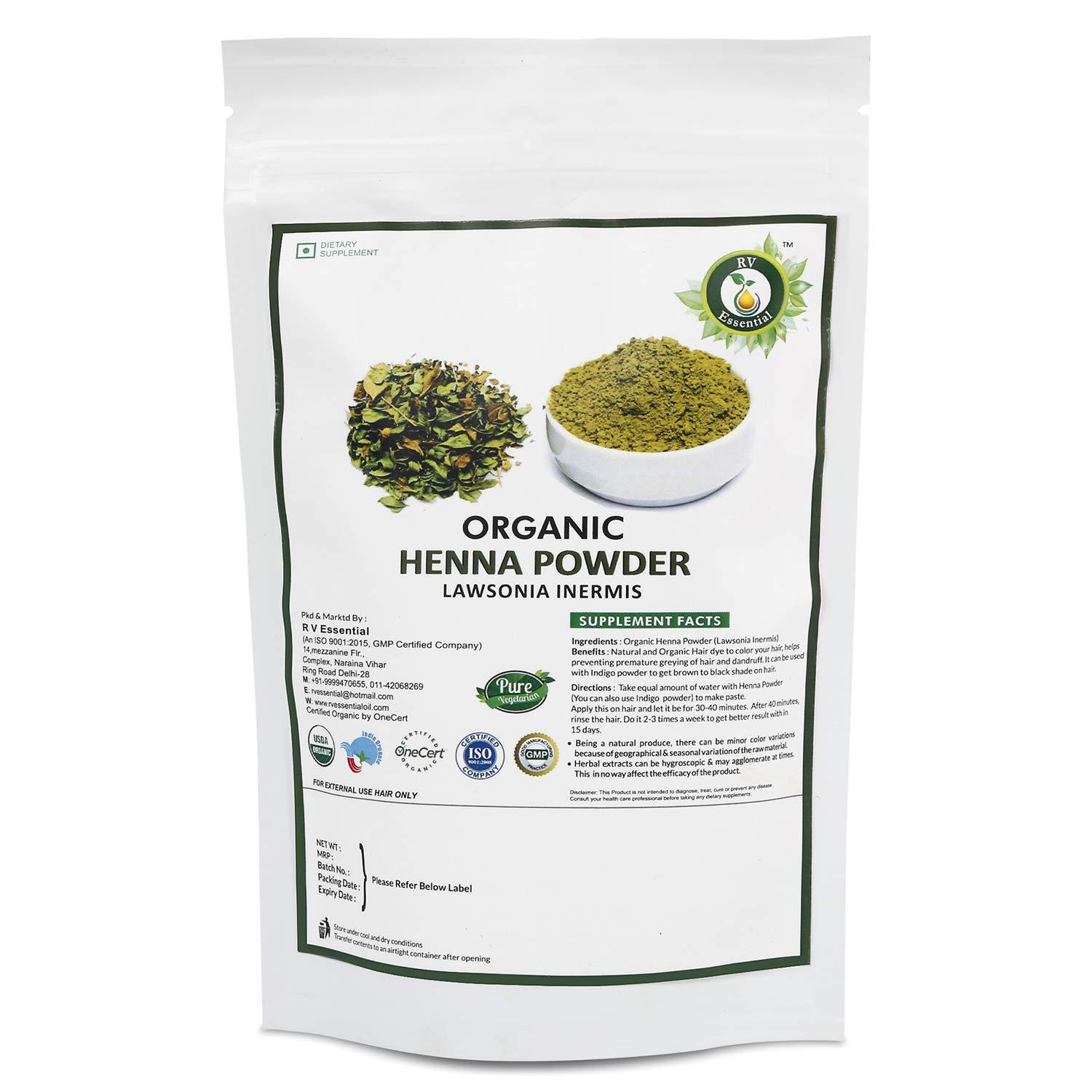 R V Essential Organic Henna Powder 100gm/ 3.53oz/ 0.22lb- Lawsonia ...