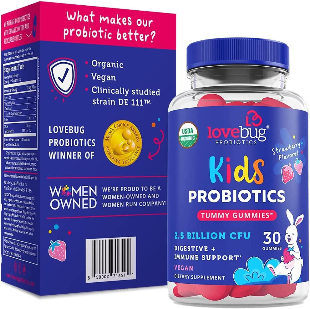 LoveBug Kids Probiotics Gummies - Strawberry Flavor, 2.5 Billion CFU ...