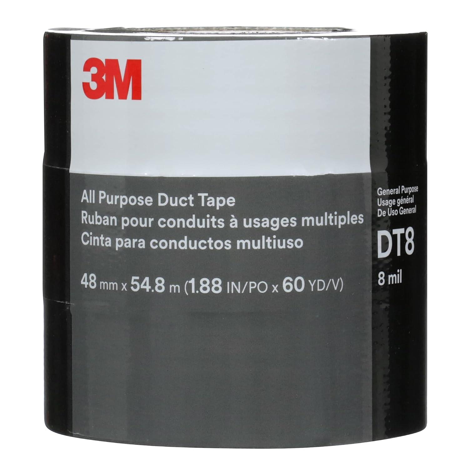 3M Duct Tape DT8 3 Pack Industrial Strength Multi-Use Black 1.88" x 60 ...