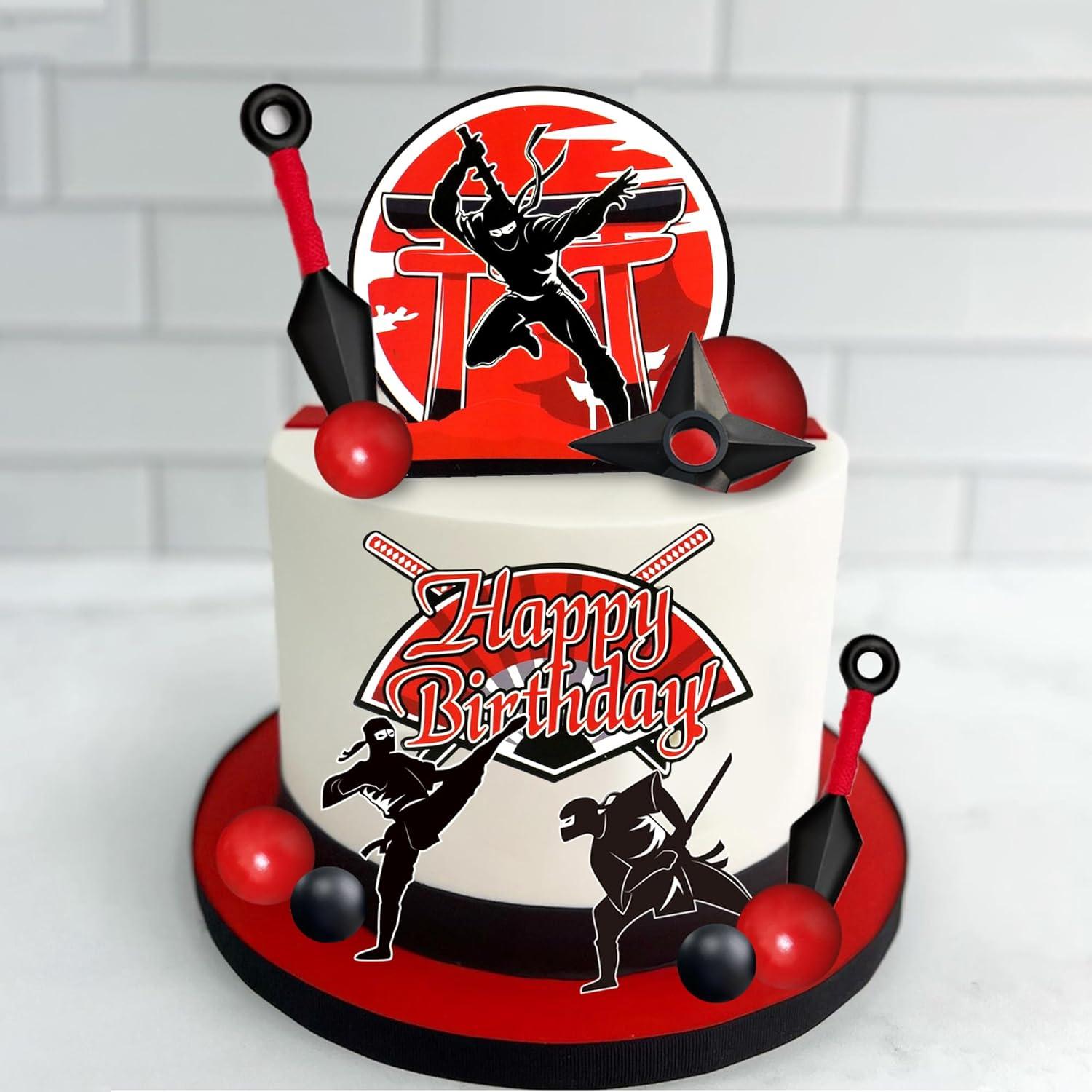 DRWATE Ninja Cake Topper Samurai Birthday Cake Decorations with Red ...