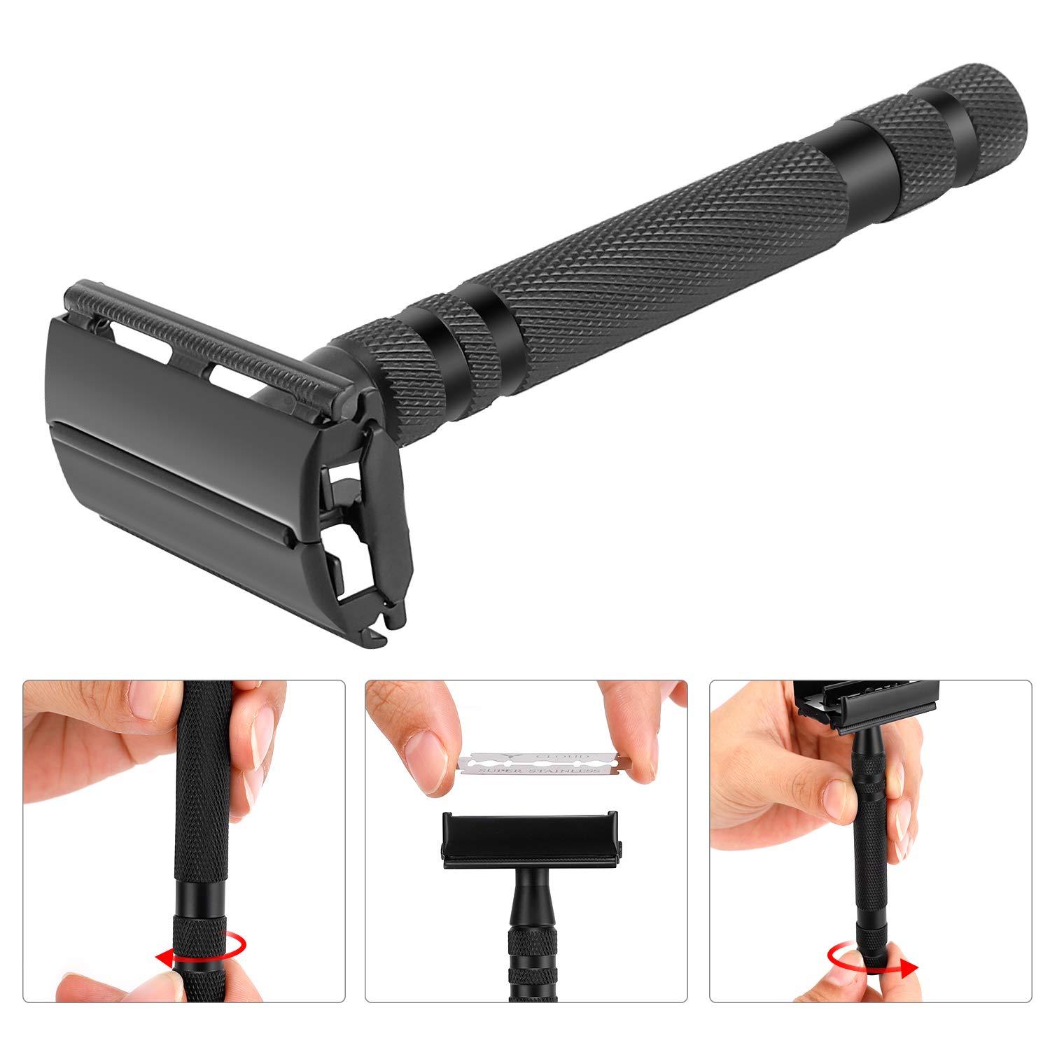 Men's Shaving Kit - Mysterious Black Razor Set with Safety Razor, Brush ...