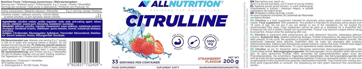 Allnutrition Citrulline Strawberry 200g - Natural Pre-Workout ...