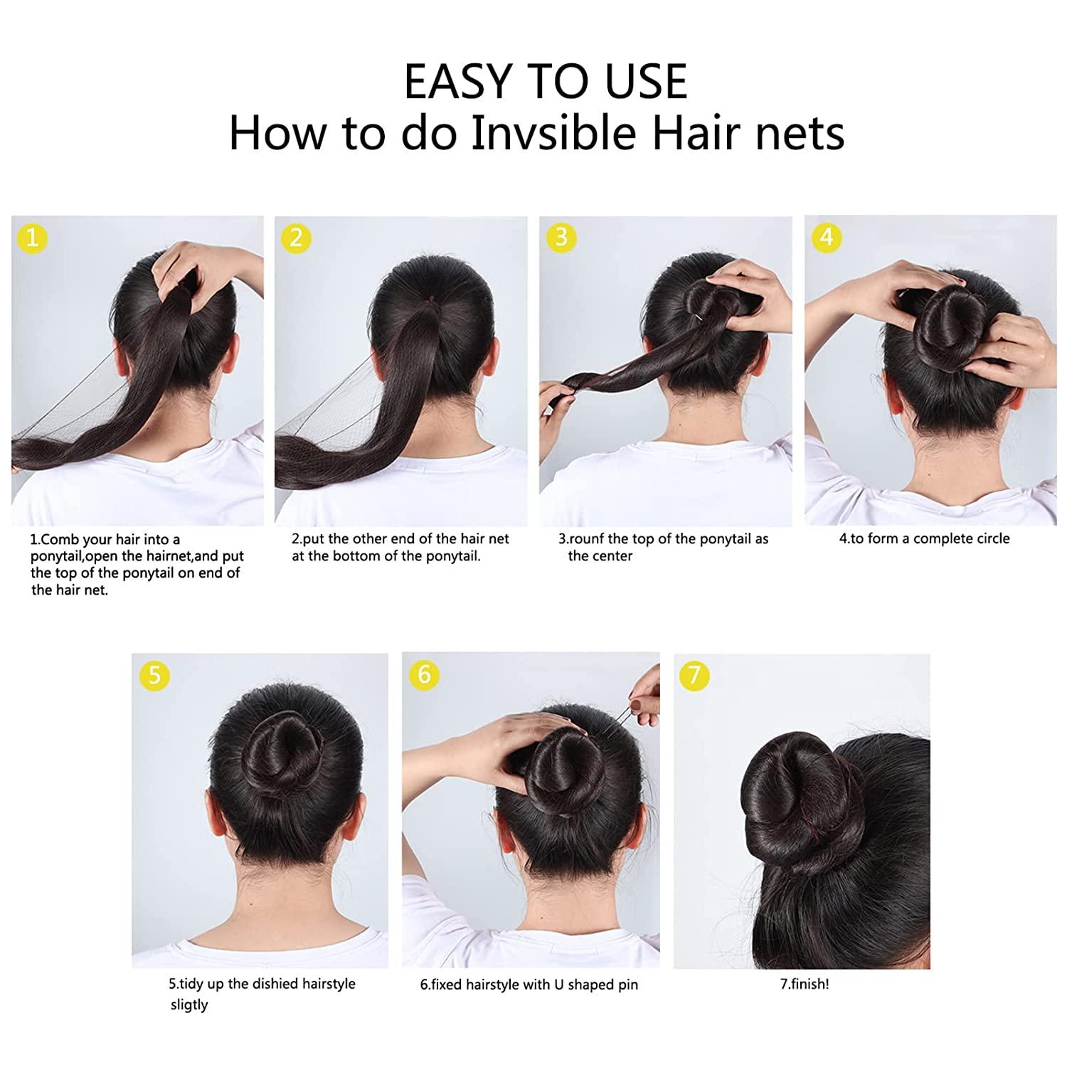 Invisible Hair Nets and U Shaped Pins Set - 50 Pieces with Individual ...