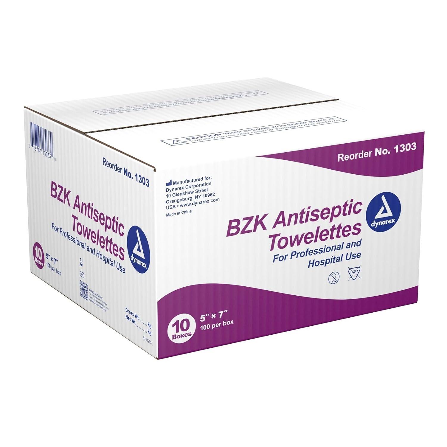 100 Count Dynarex BZK Antiseptic Towelettes - Skin Cleansing Wipes ...