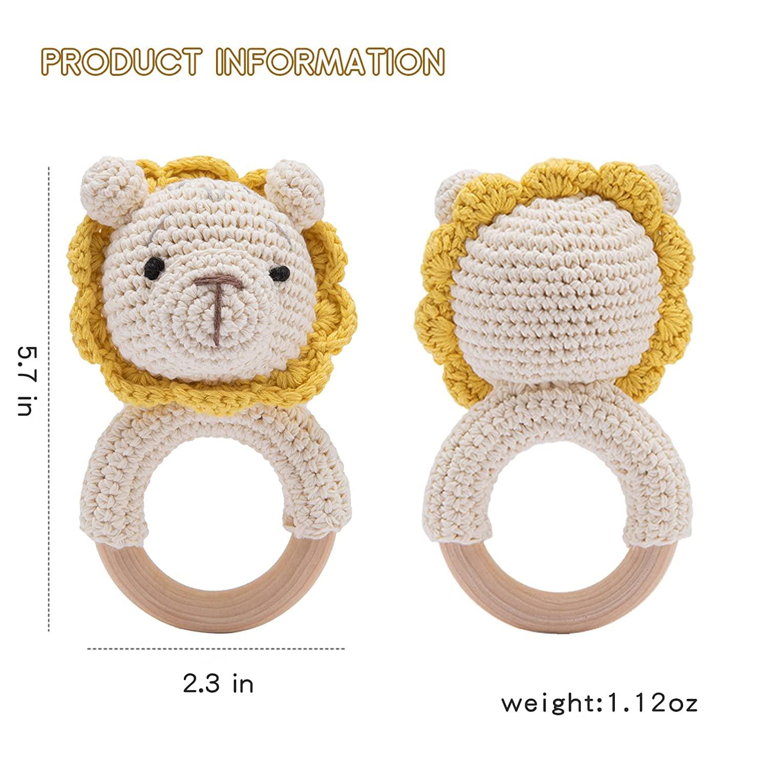 Youuys Wooden Lion Baby Rattle Teething Ring for Brain Development ...