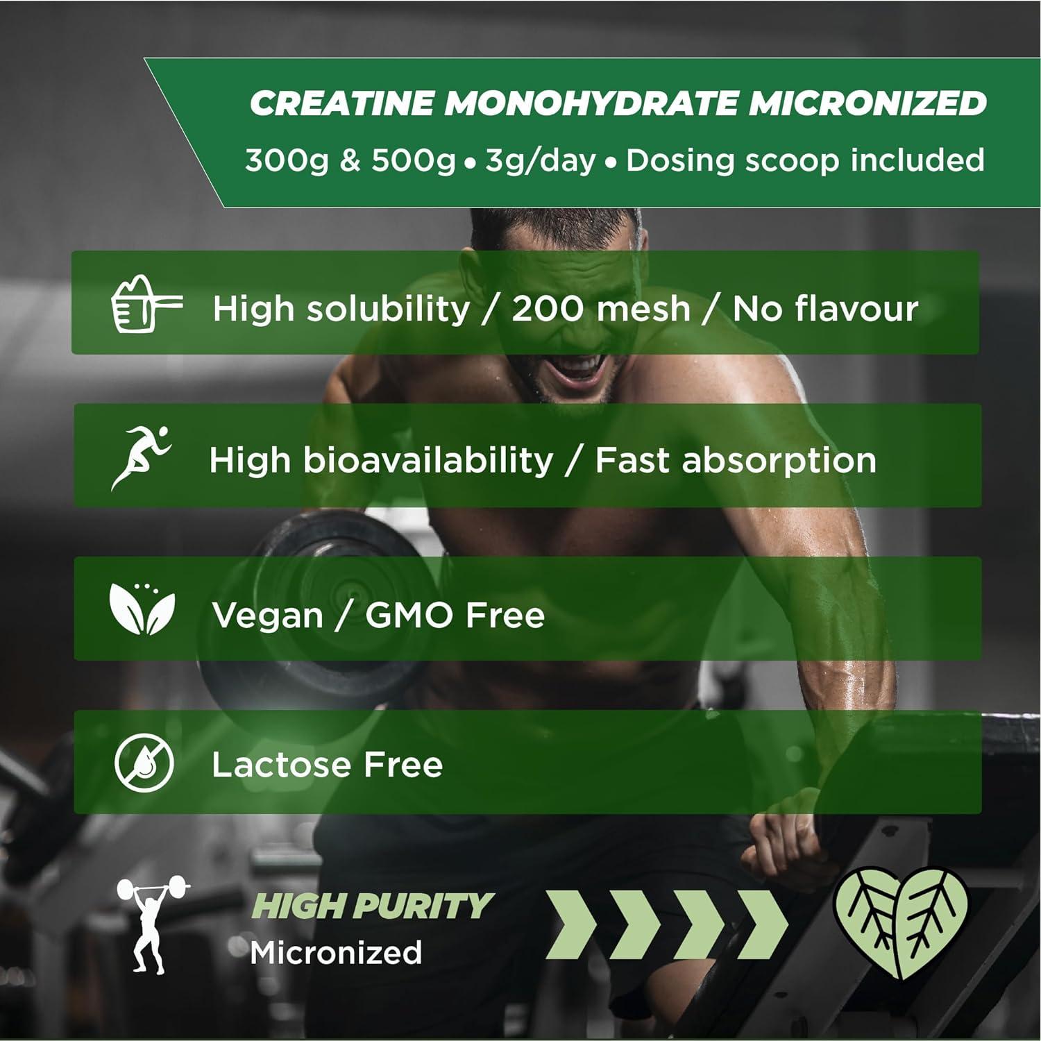 Creatine Monohydrate Powder 300g - 100 Servings, Vegan & Gluten-Free ...